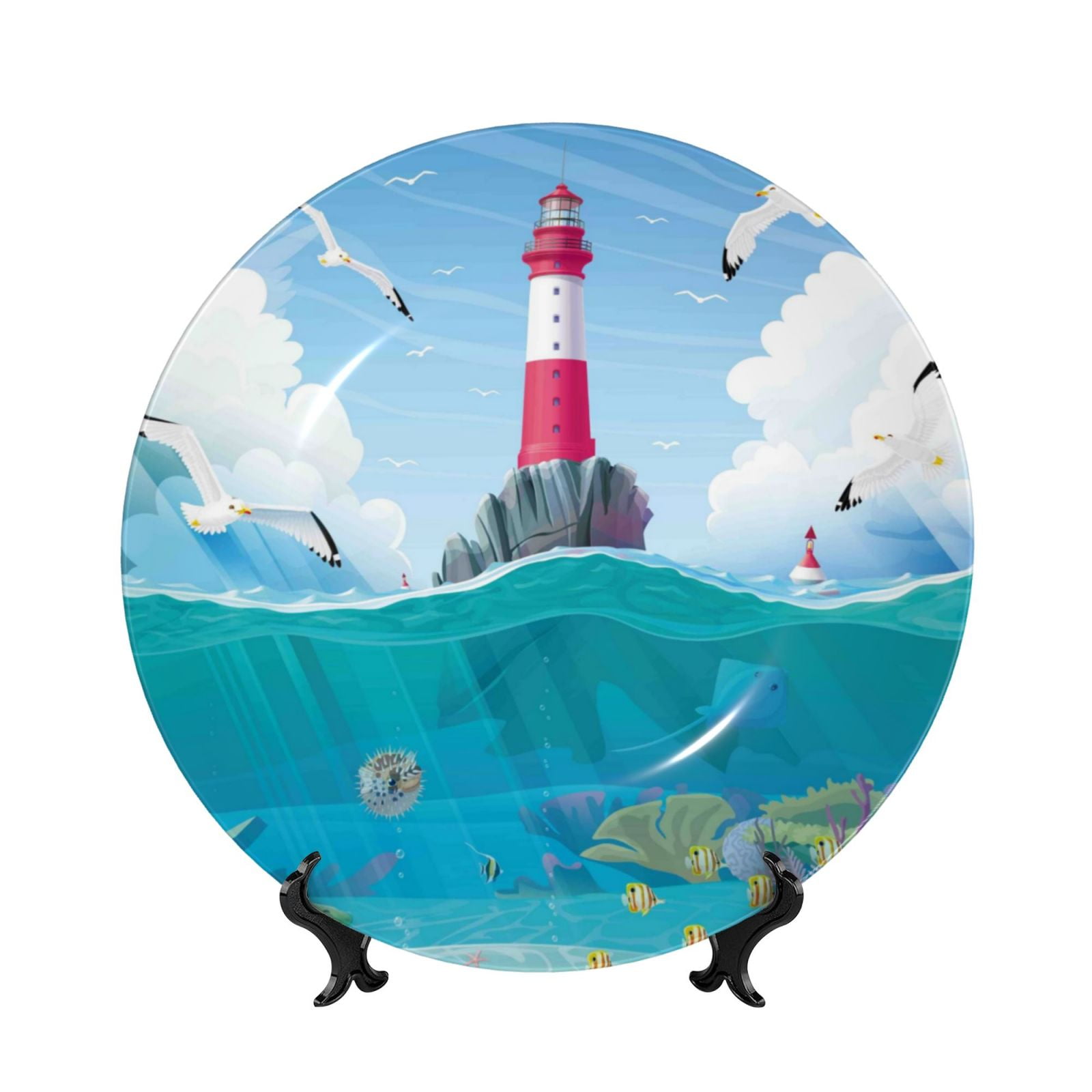 Easygdp Lighthouse Sea Port Bone China Decorative Plate Ceramic Dinner ...