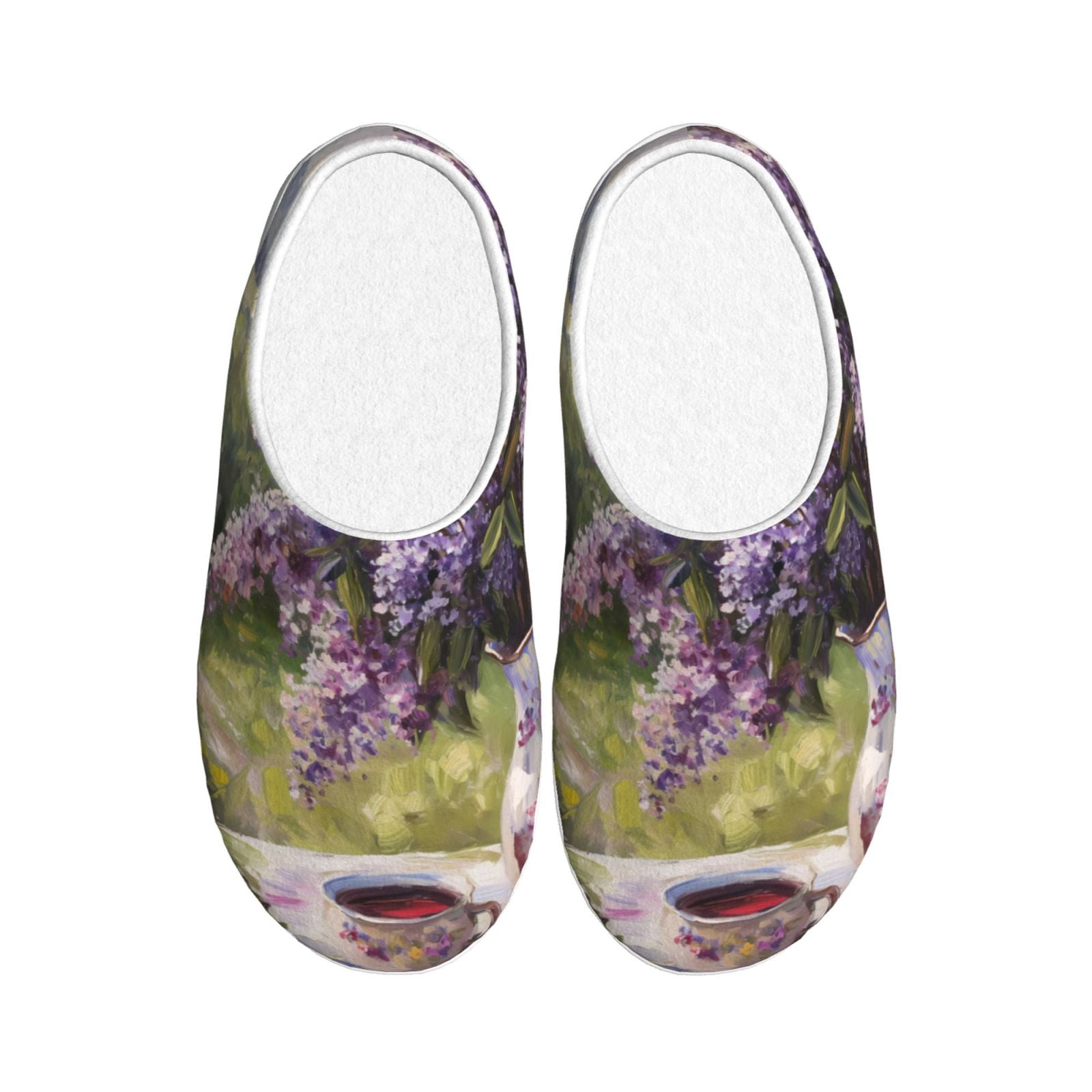 Easygdp Lilacs Teapot Scenic Painting Slippers for Women Mens Winter ...