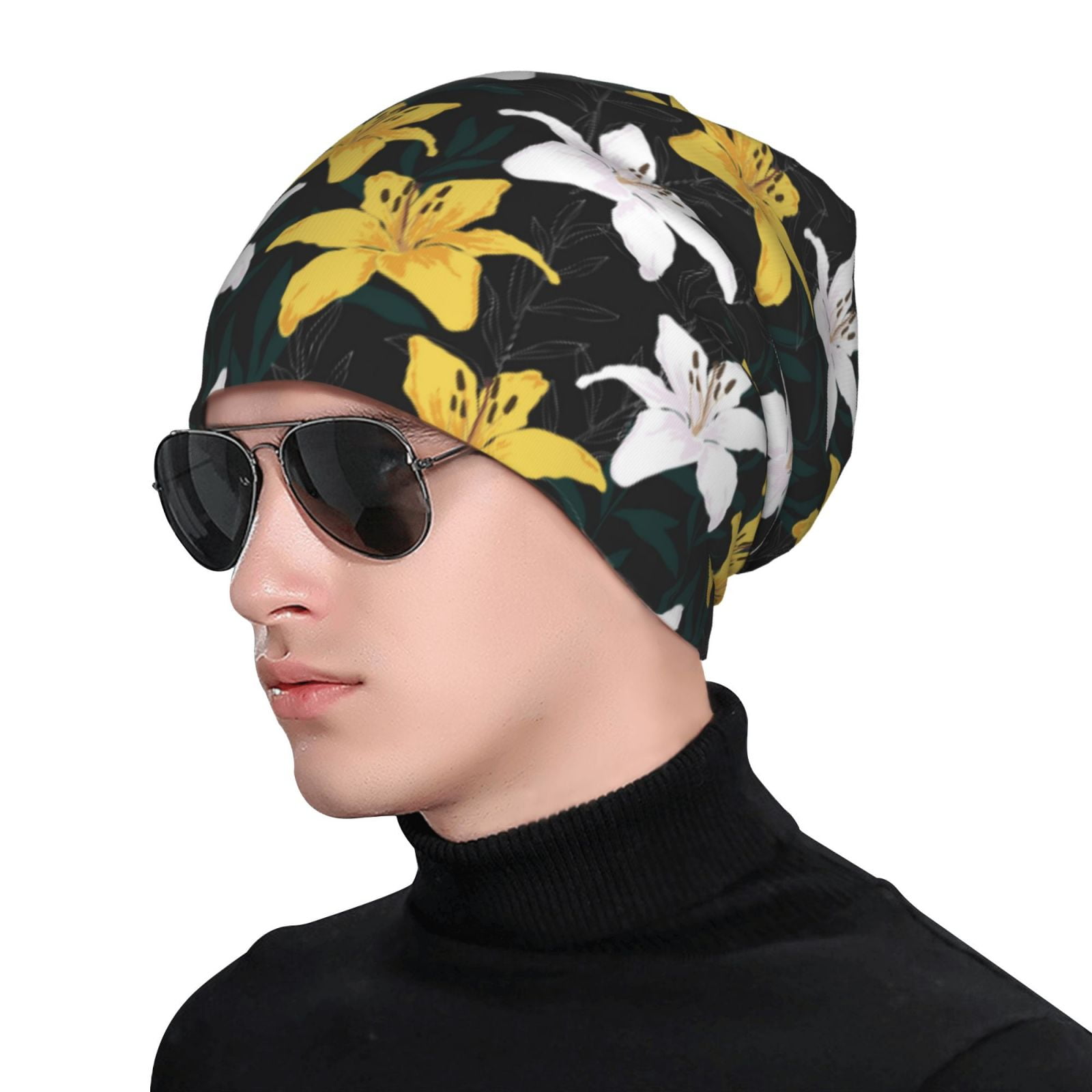 Easygdp Lilies Flowers Knit Beanie, Soft Beanie Hat, Daily Beanie in ...