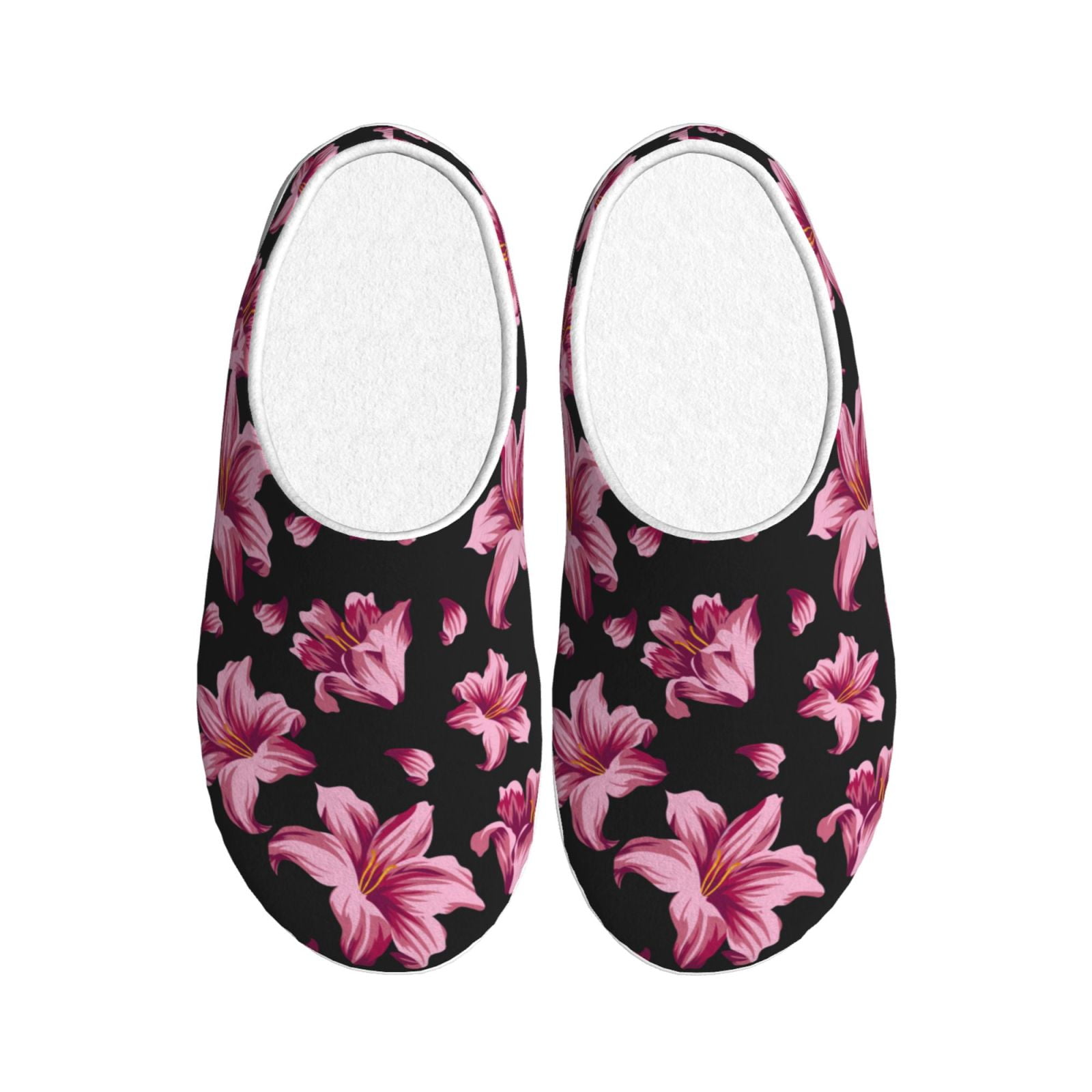 Easygdp Lilies Flowers Slippers for Women Mens Winter Warm Home ...