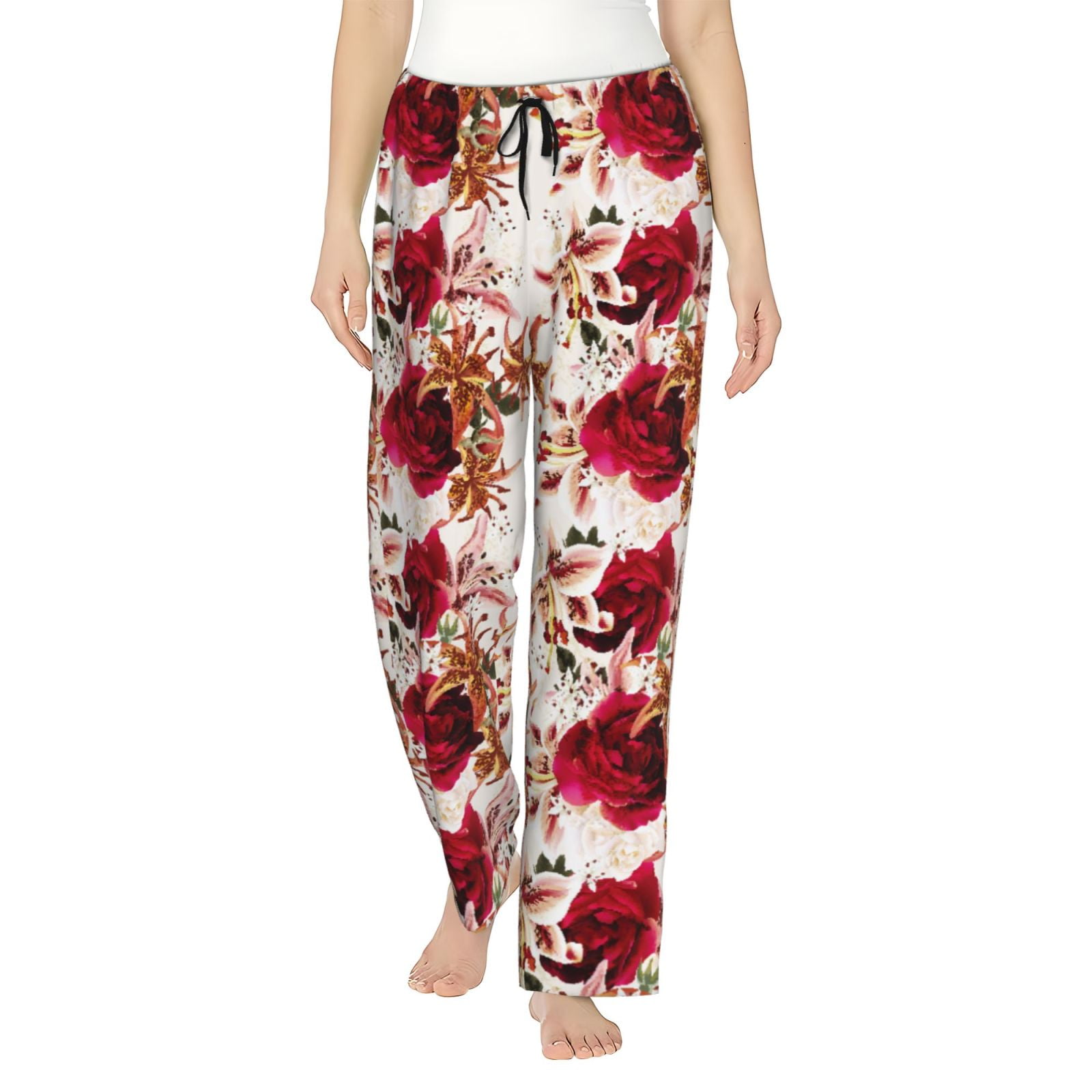 Easygdp Lilies Flowers Women's Drawstring Pajama Pants | Lounge Joggers ...