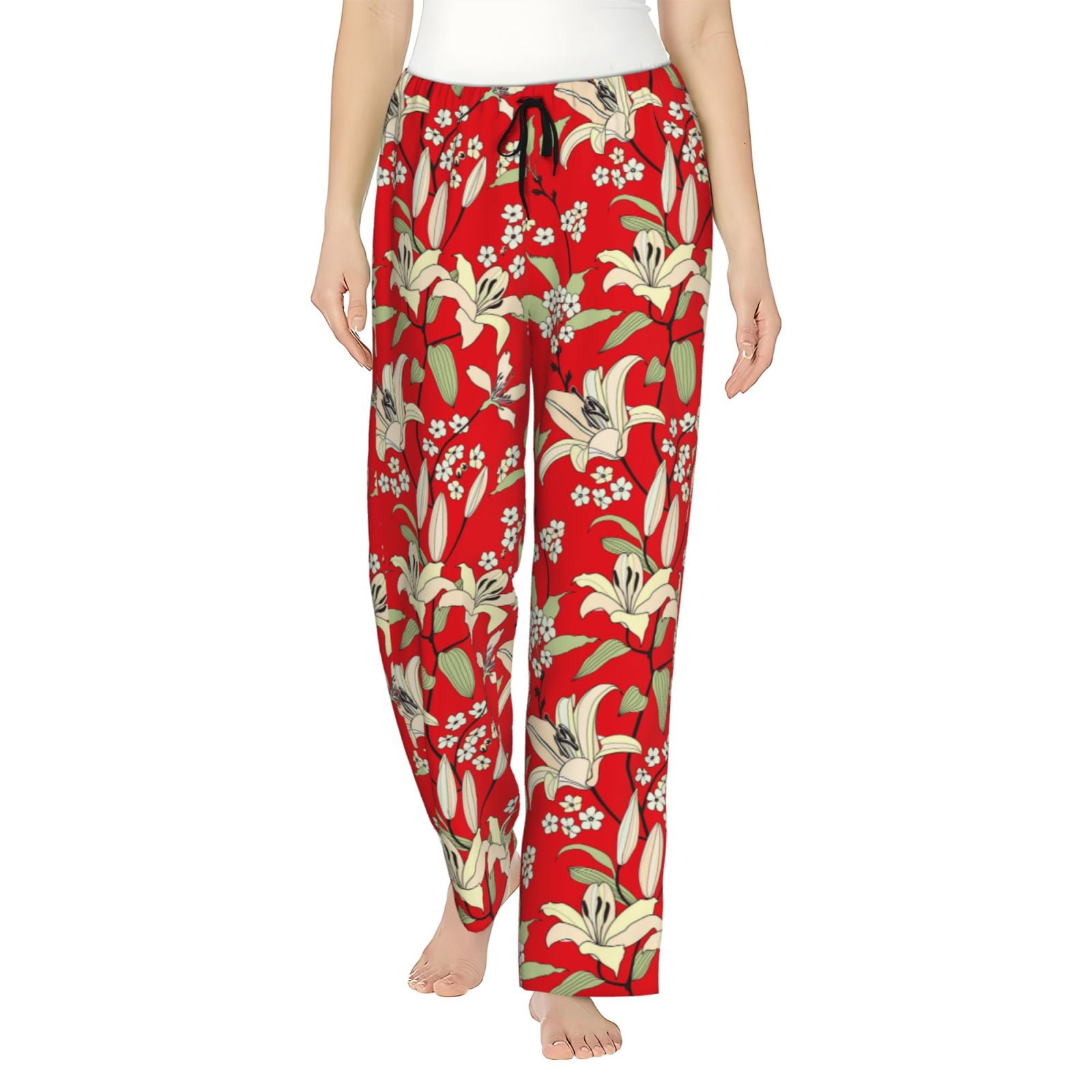 Easygdp Lilies Flowers Women's Drawstring Pajama Pants | Lounge Joggers ...