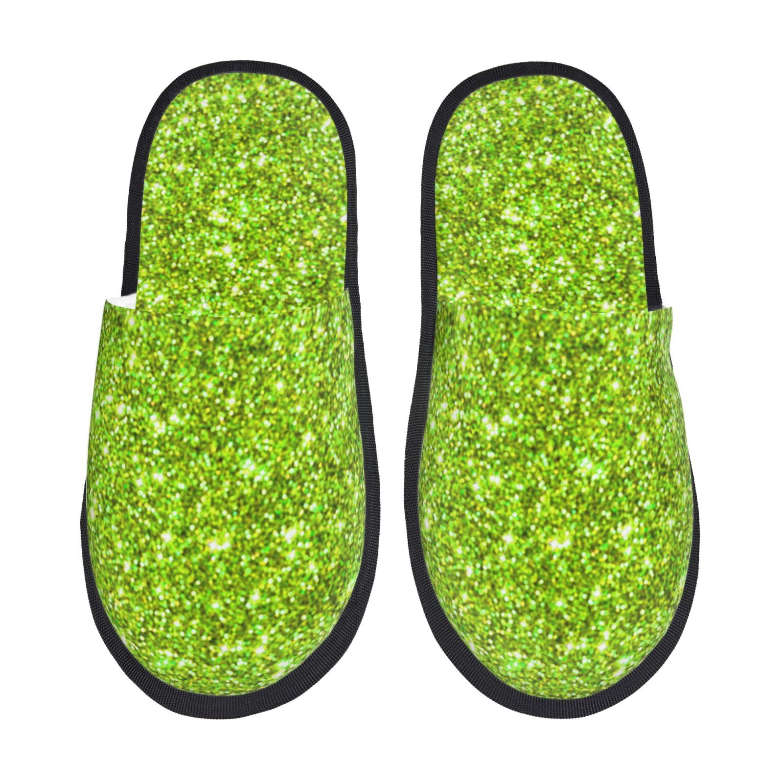 Easygdp Lime green glitter Slippers Fuzzy House Slippers, Cozy Slippers ...