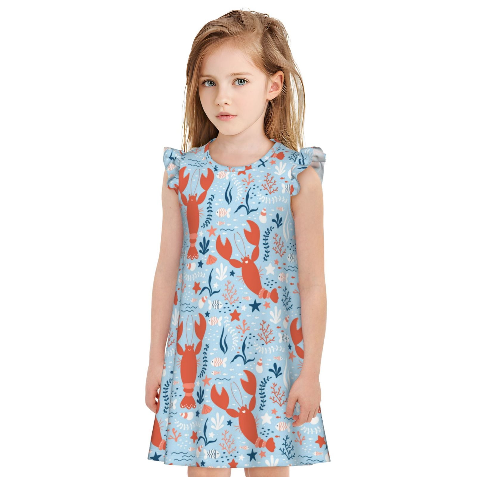 Easygdp Lobsters Girls Pajamas Dress, Princess Nightgown for Girls ...