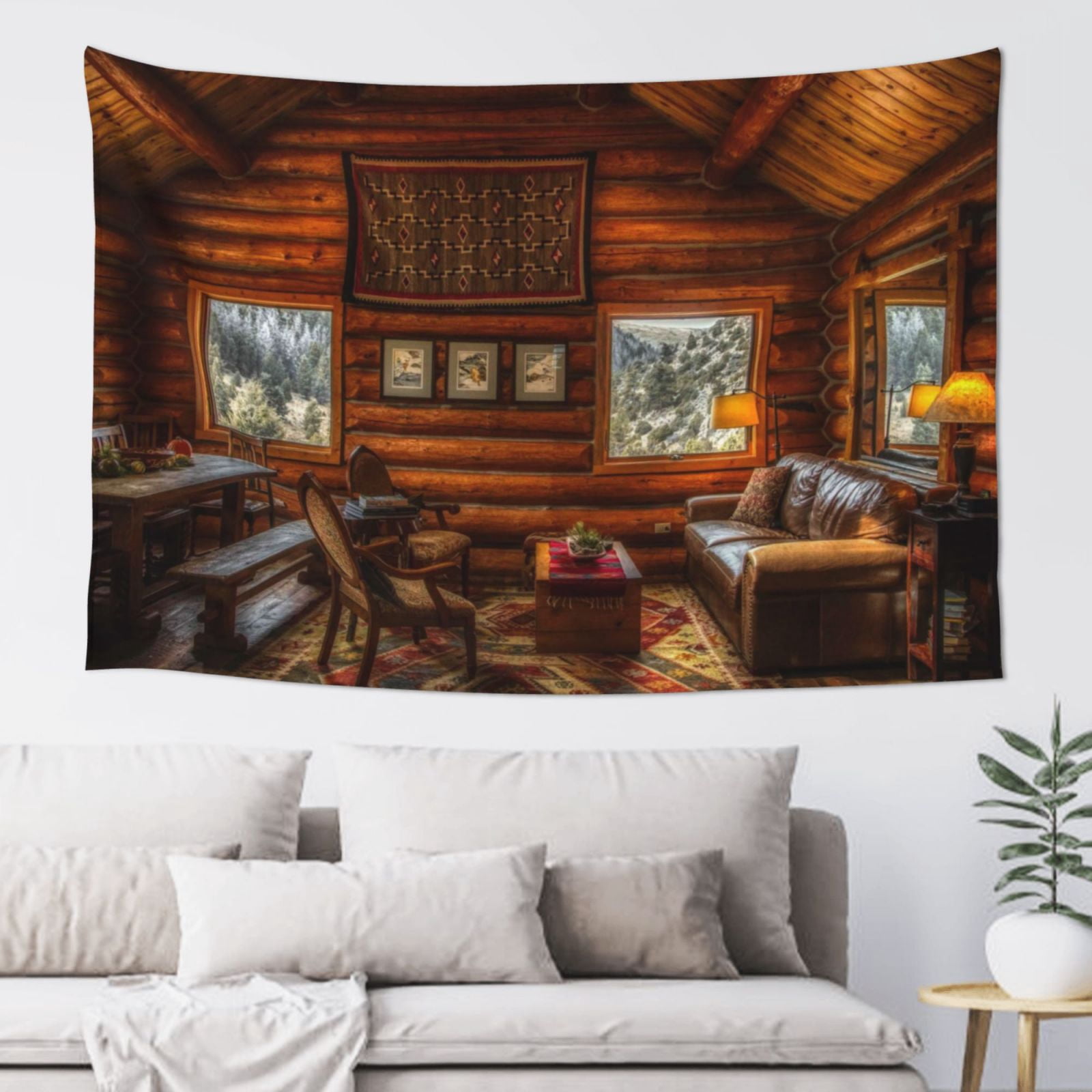Easygdp Log Cabin Inside Tapestry Wall Hanging, Wall Tapestries for ...