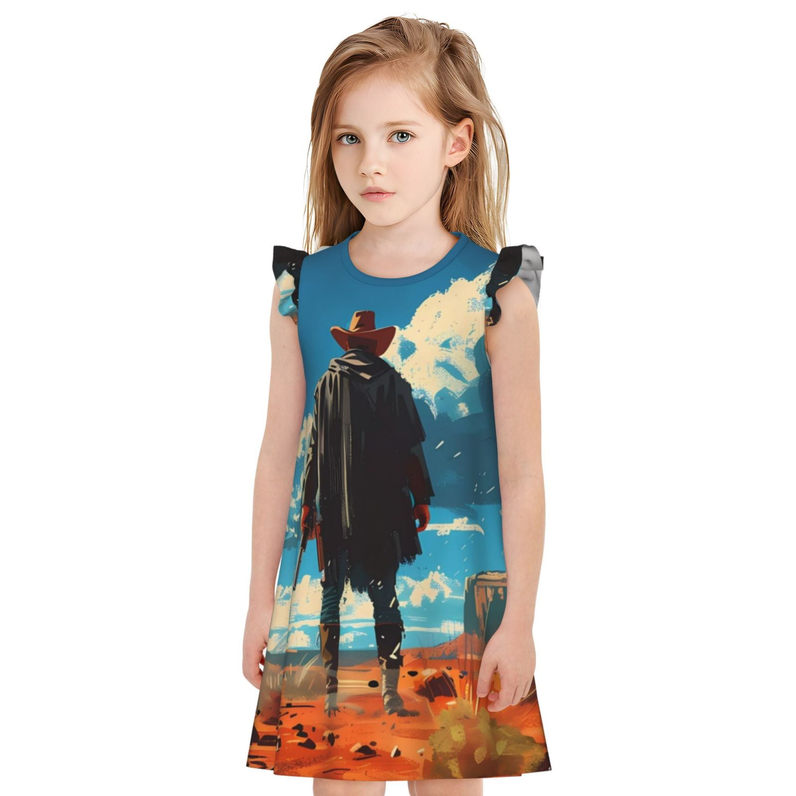 Easygdp Lone Cowboy Desert Scene Girls Pajamas Dress, Princess ...