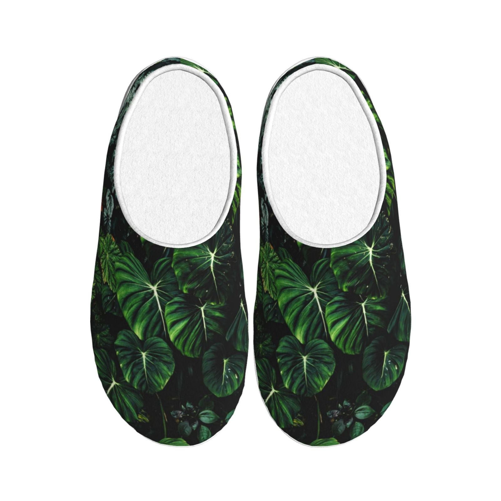 Easygdp Lush Foliage Green Plant Slippers for Women Mens Winter Warm ...
