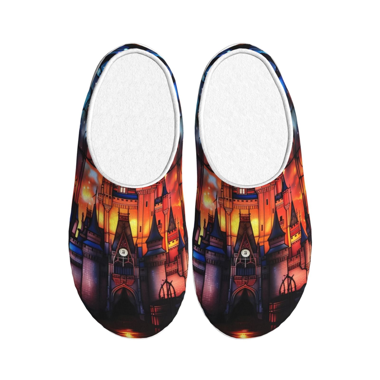 Easygdp Magical Stained Glass Castle Slippers for Women Mens Winter ...