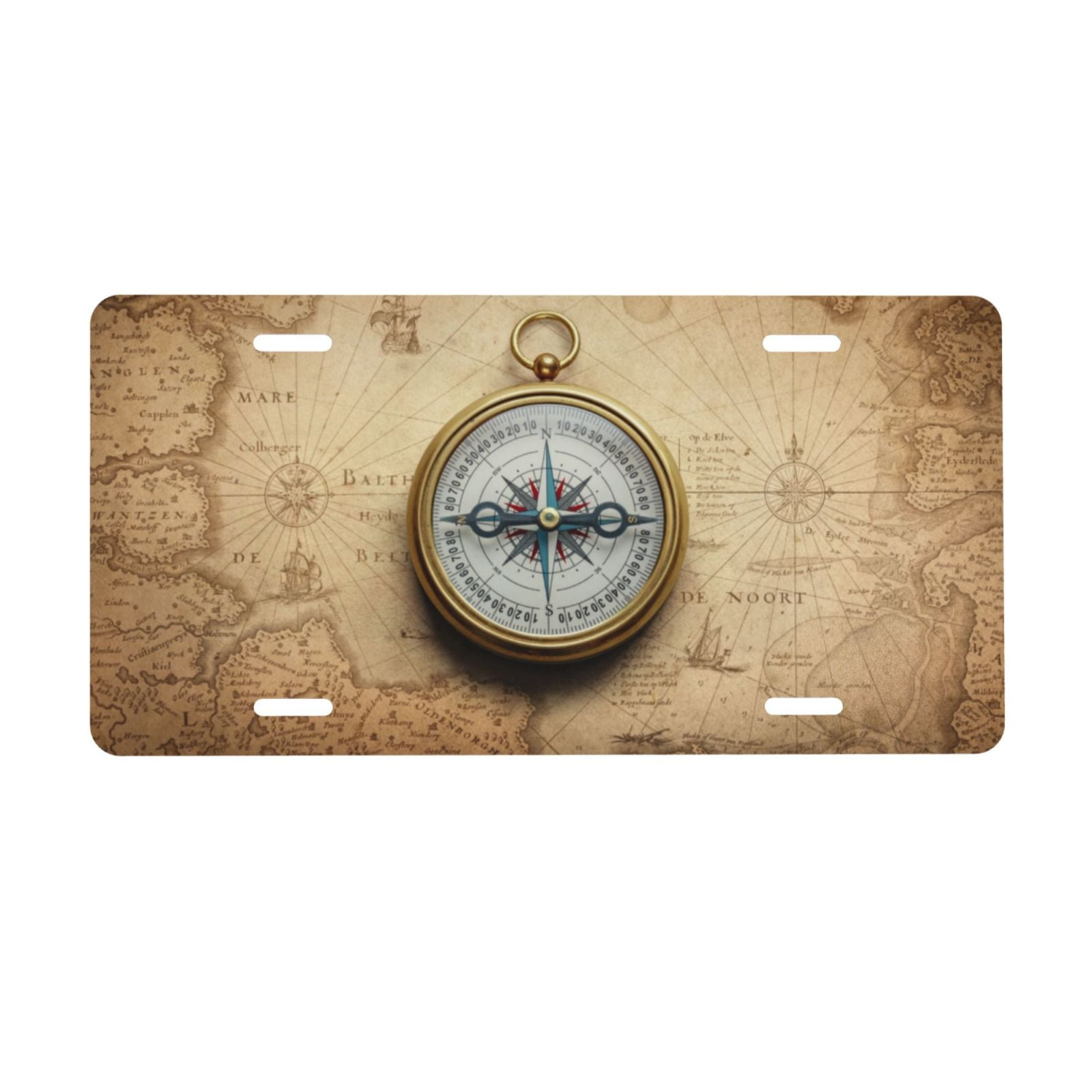 Easygdp Magnetic Old Compass On World Map License Plate Car Front ...