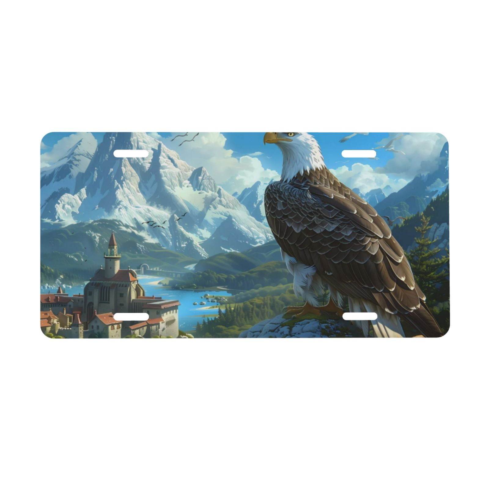 Easygdp Majestic Eagle Over Castle License Plate Car Front License ...