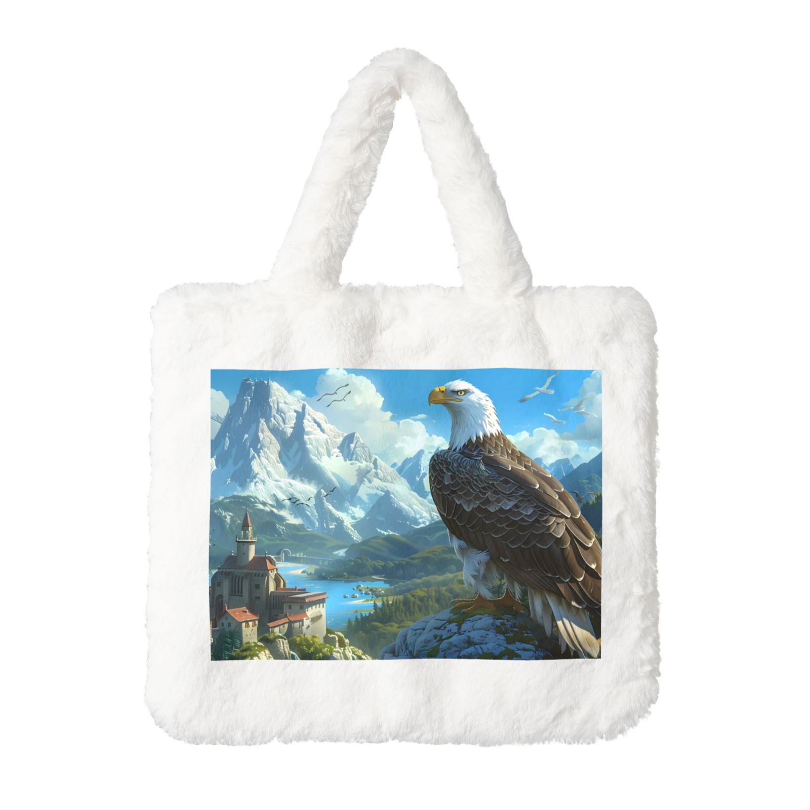 Easygdp Majestic Eagle Over Castle Plush Underarm Bag, Ladies Fluffy ...