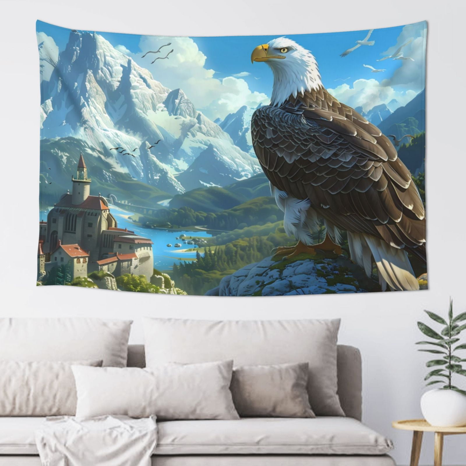 Easygdp Majestic Eagle Over Castle Tapestry Wall Hanging, Wall ...