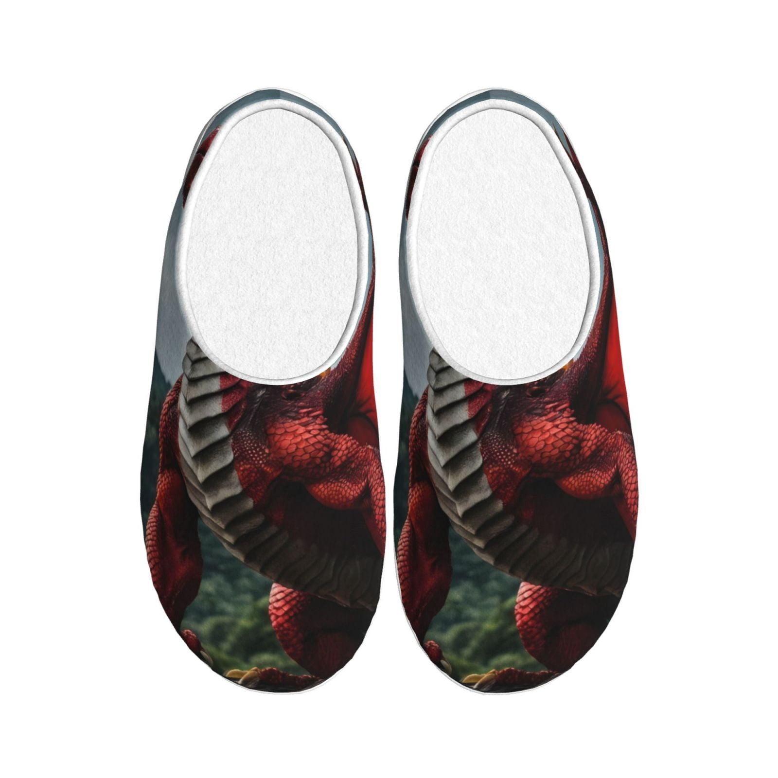 Easygdp Majestic Red Dragon Slippers for Women Mens Winter Warm Home ...