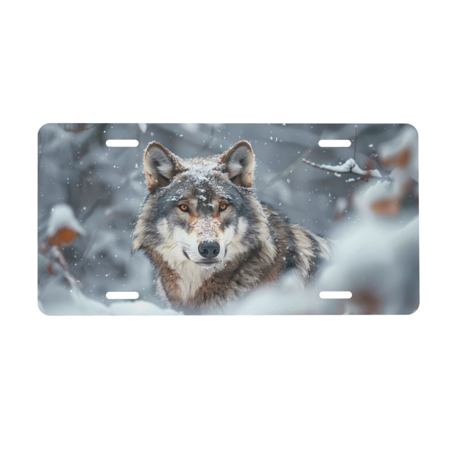 Easygdp Majestic Snowy Wolf License Plate Car Front License Plate Car ...