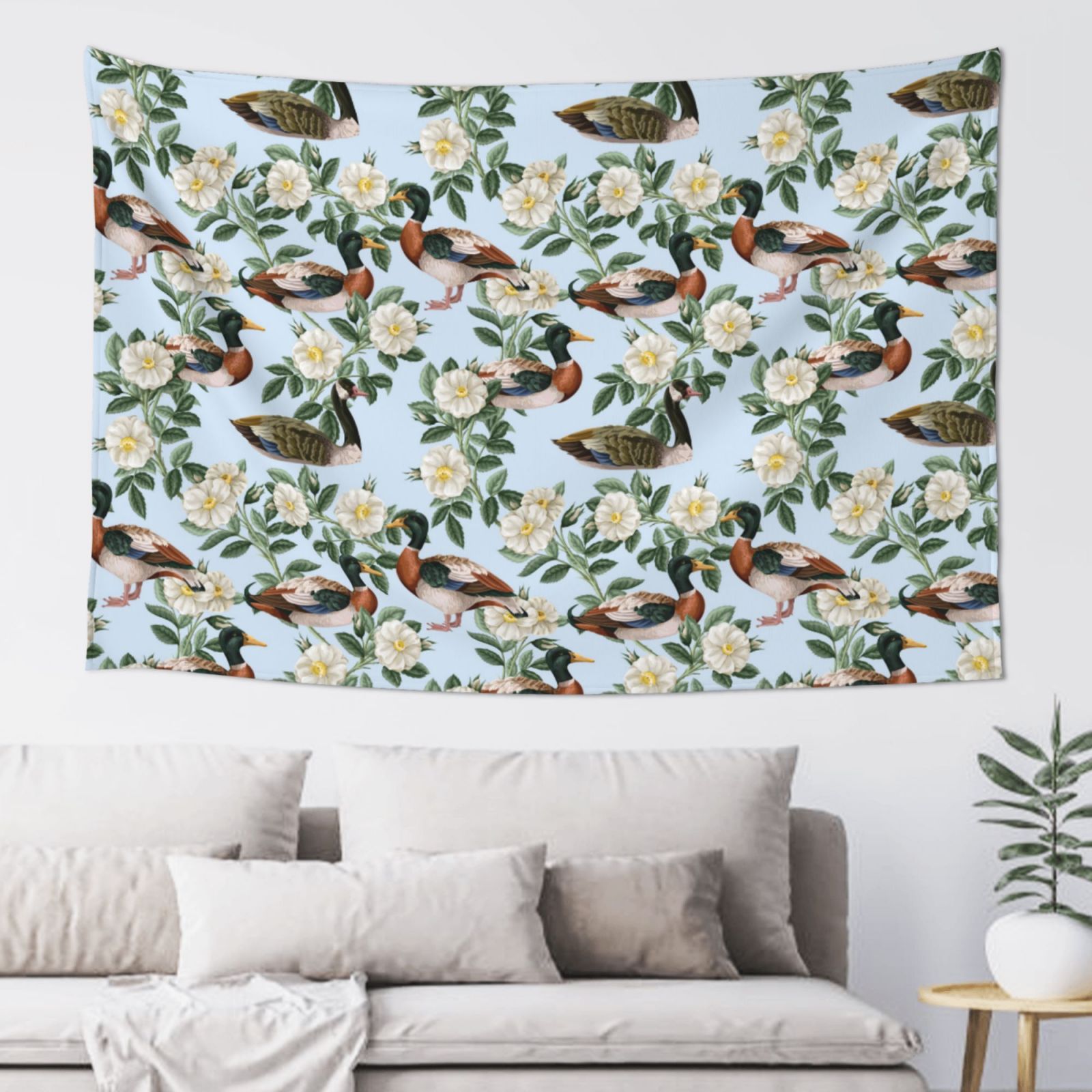 Easygdp Mallard Ducks And Roses Tapestry Wall Hanging, Wall Tapestries ...