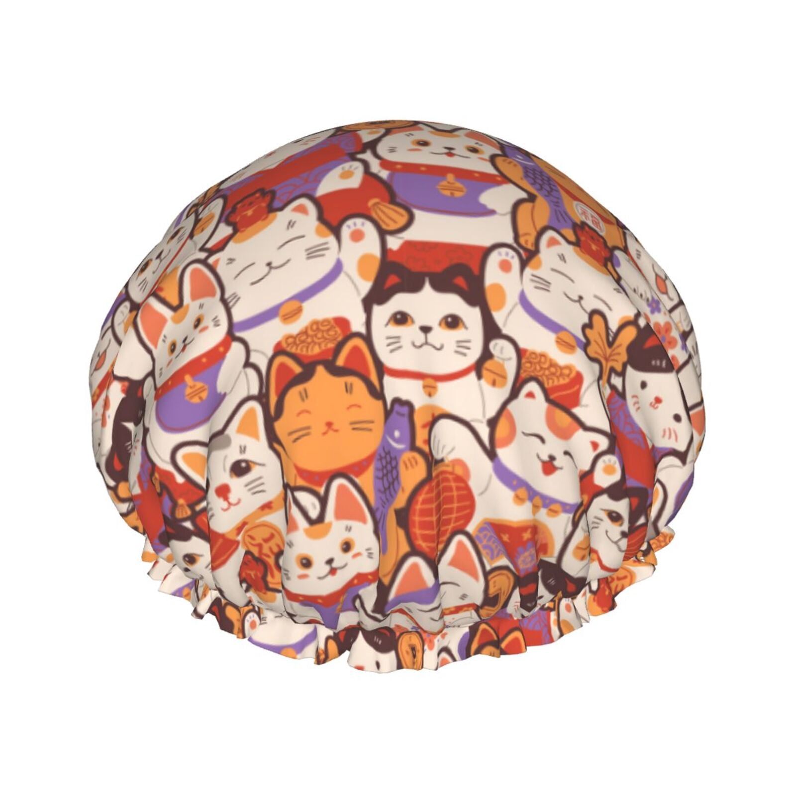 Easygdp Maneki-Neko Cats Shower Caps for Women, Double Waterproof ...