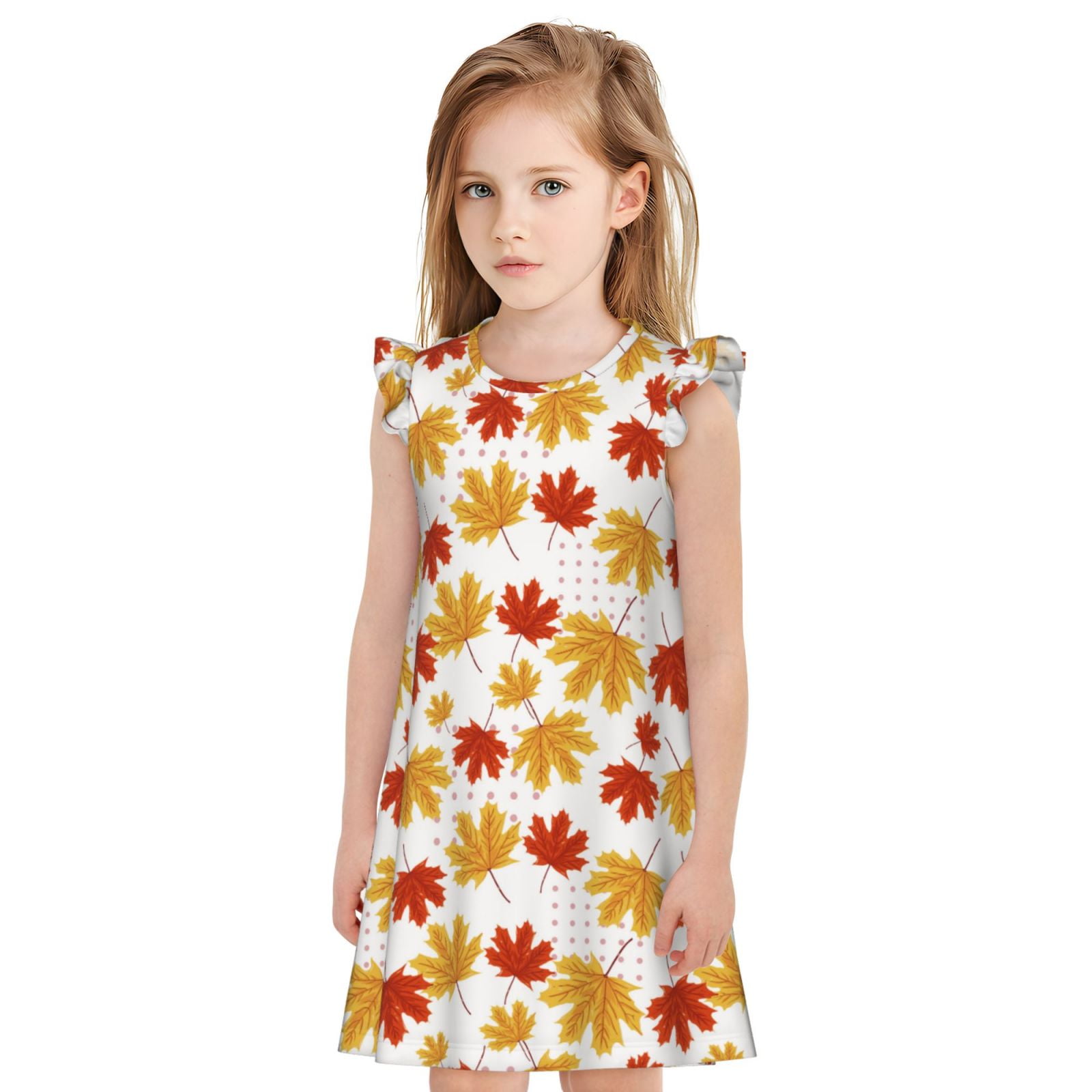 Easygdp Maple Leaf Girls Pajamas Dress, Princess Nightgown for Girls ...