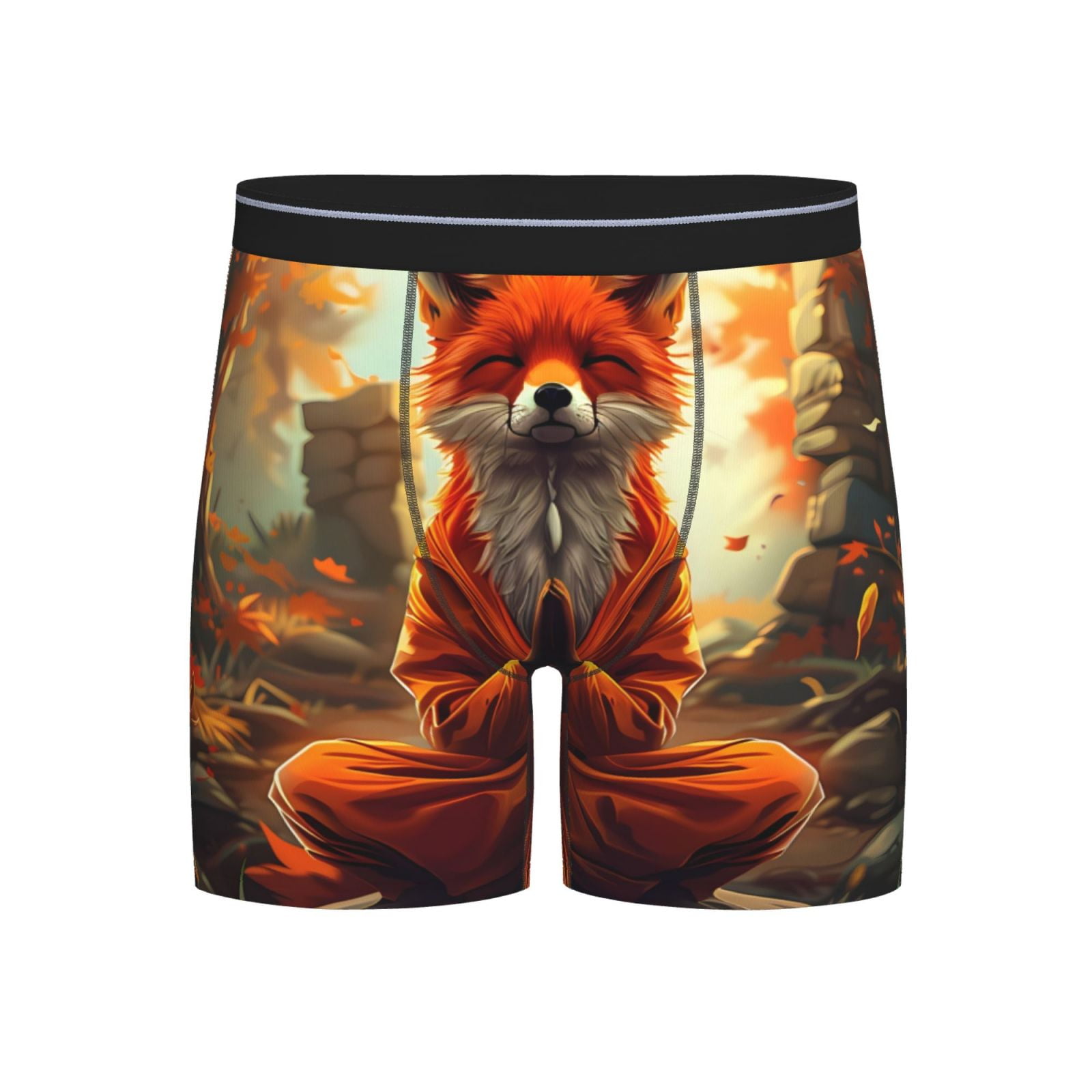 Easygdp Maple Leaf Meditating Fox Men's Boxer Briefs Men’s Underwear ...