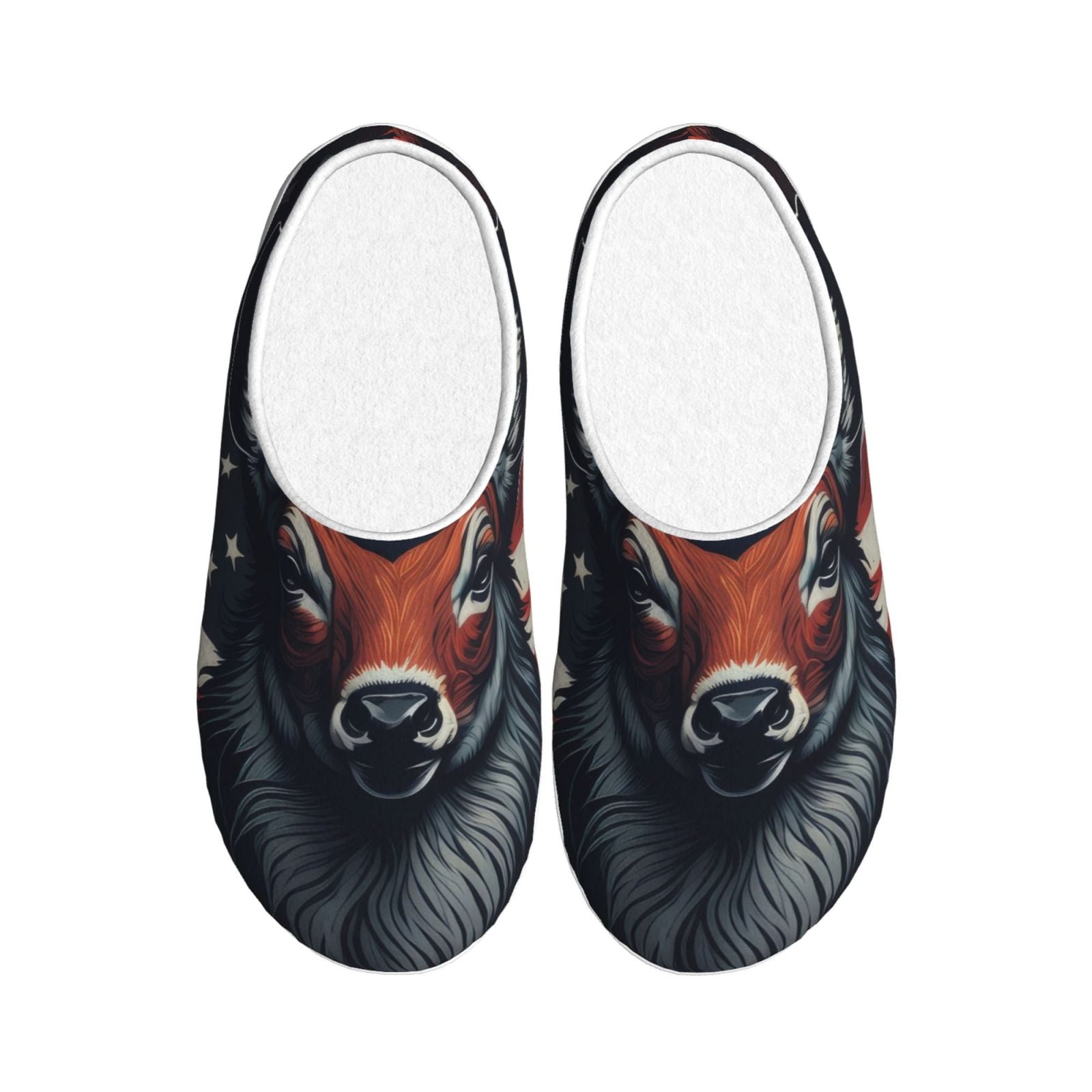 Easygdp Modern USA Deer Head Slippers for Women Mens Winter Warm Home ...