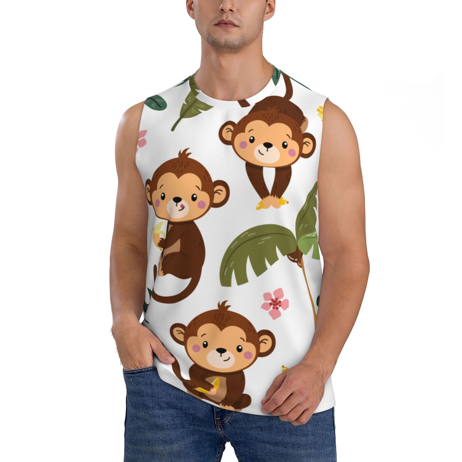 Easygdp Monkeys Swinging from Palms Men's Breathable Tank Tops ...