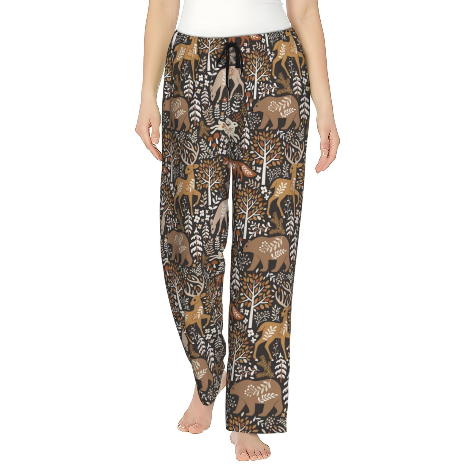 Easygdp Moose fox bear leaf tree Women's Drawstring Pajama Pants ...