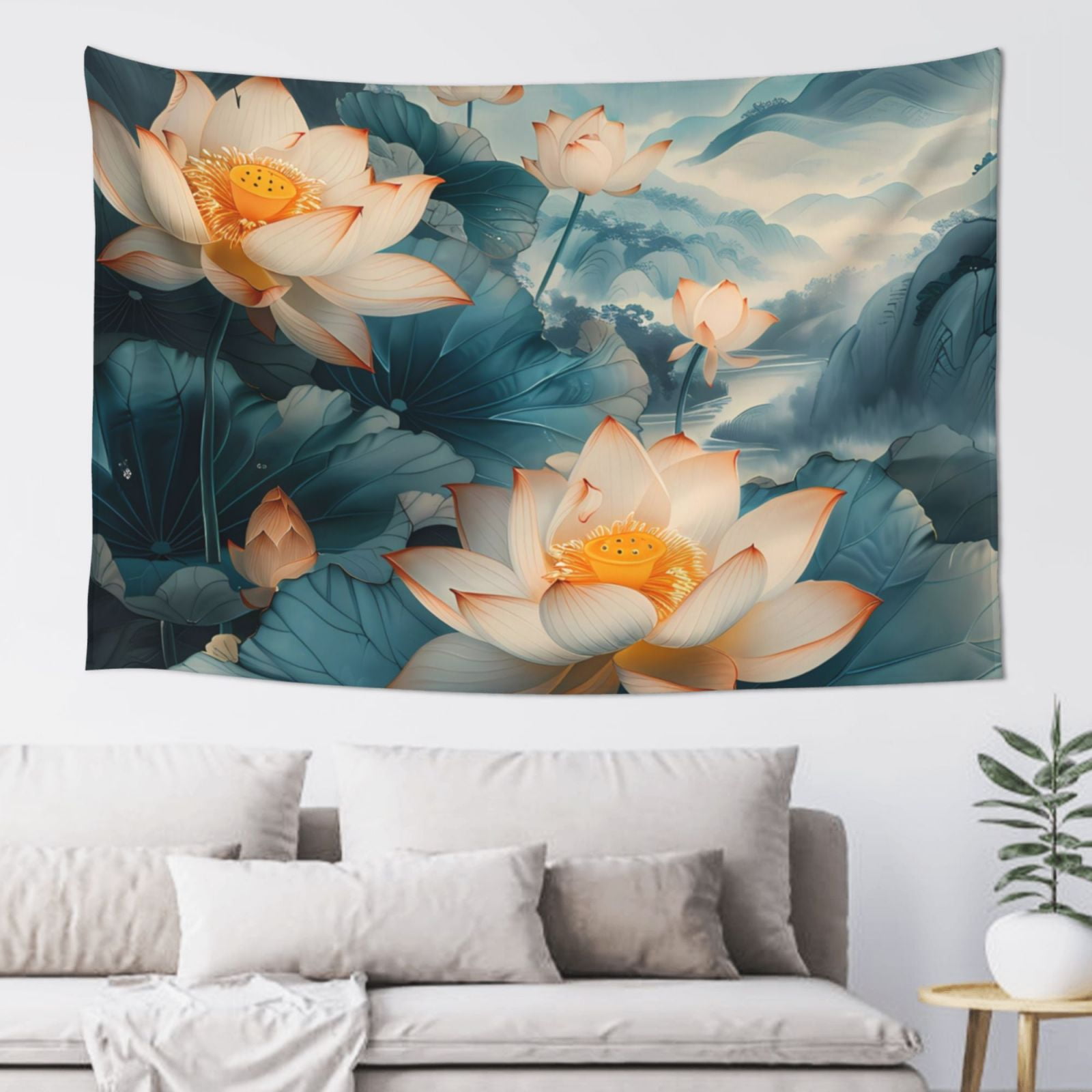 Easygdp Mountain Lotus Serenity Tapestry Wall Hanging, Wall Tapestries ...