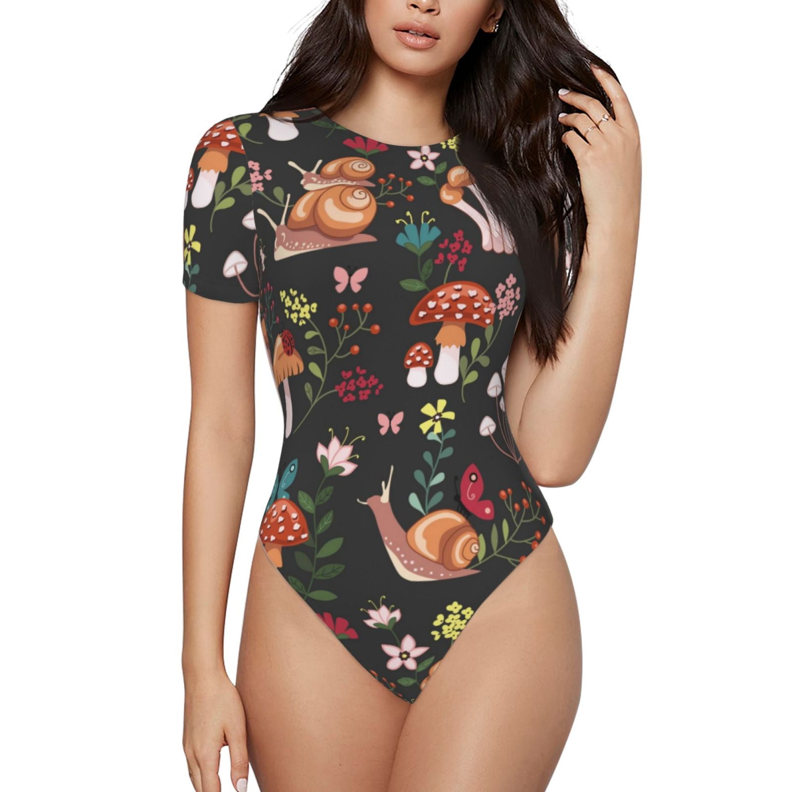 Easygdp Mushroom With Snails Womens One Piece Swimsuit Slim Fit Crew