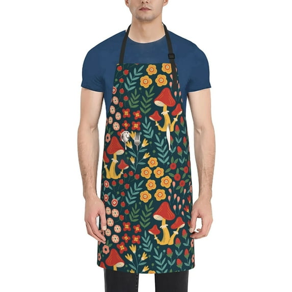 Easygdp Mushrooms And Flowers Waterproof Apron with Pockets Adjustable ...