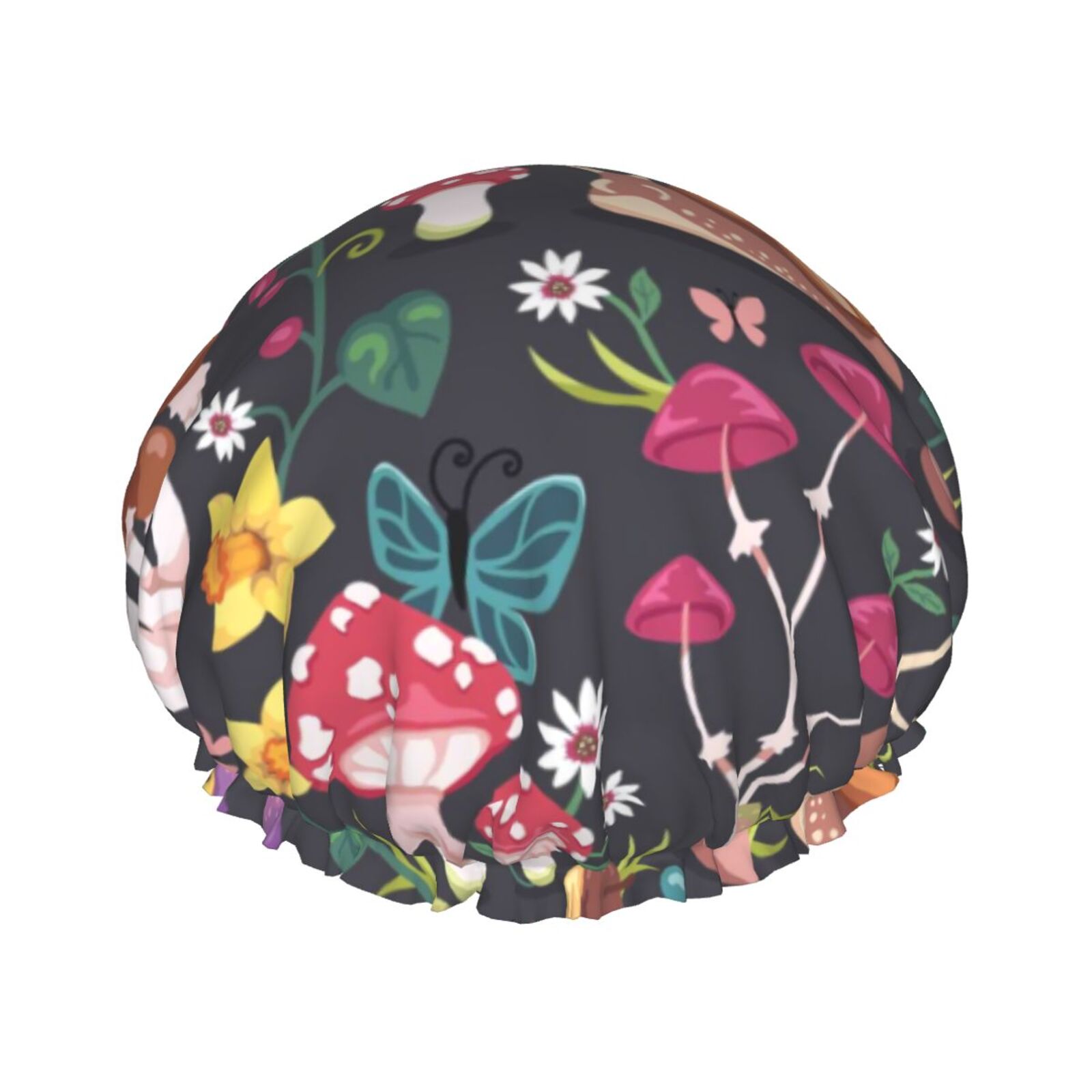 Easygdp Mushrooms Snails Butterflies Shower Caps for Women, Double ...