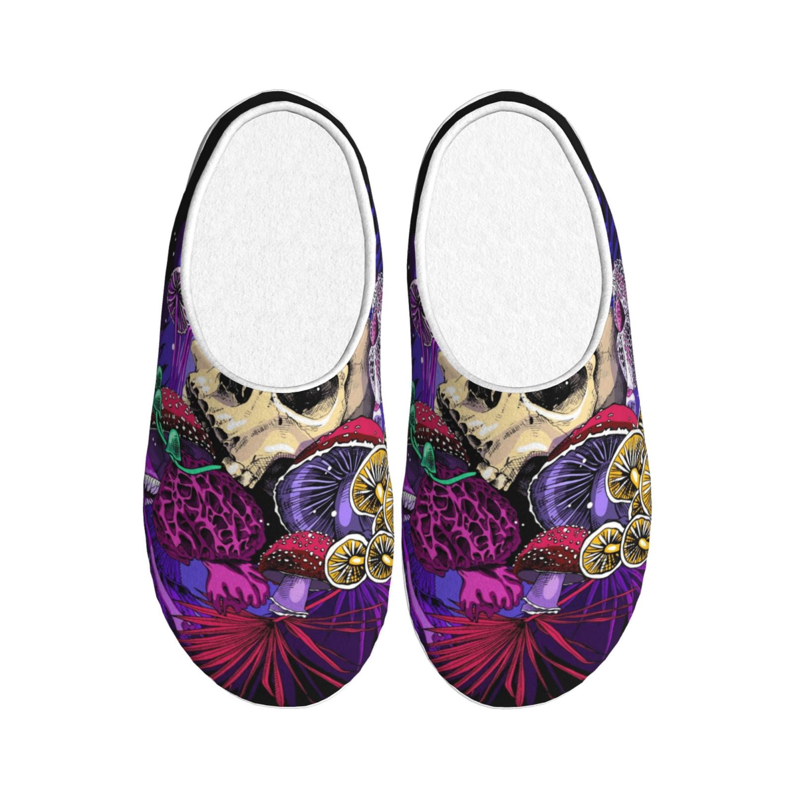 Easygdp Mushrooms and Skull Slippers for Women Mens Winter Warm Home ...