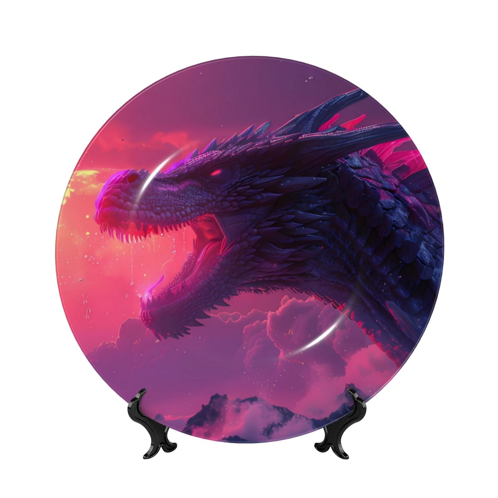 Easygdp Mystical Dragon Under Moon Bone China Decorative Plate Ceramic ...