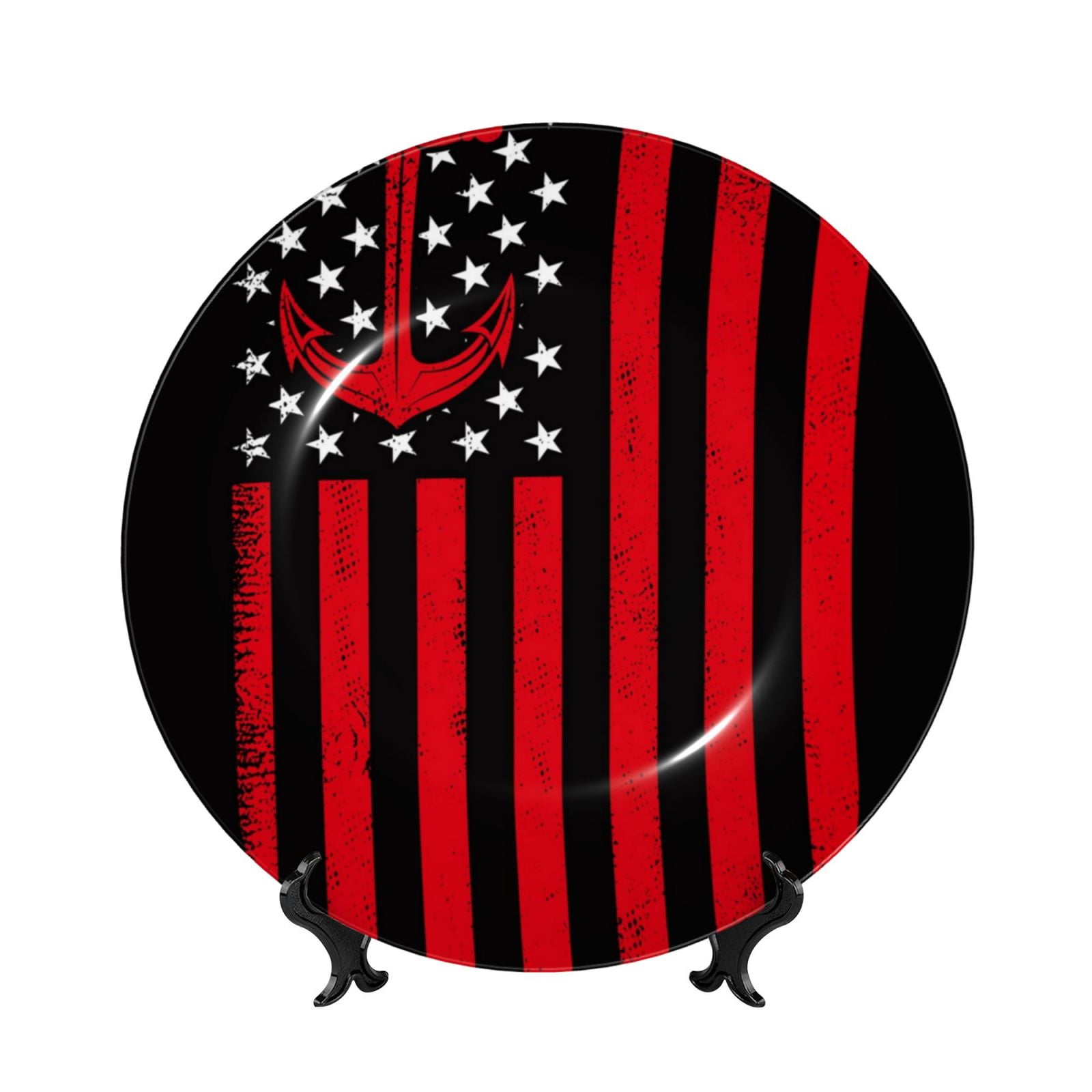 Easygdp Nautical American Flag Bone China Decorative Plate Ceramic ...