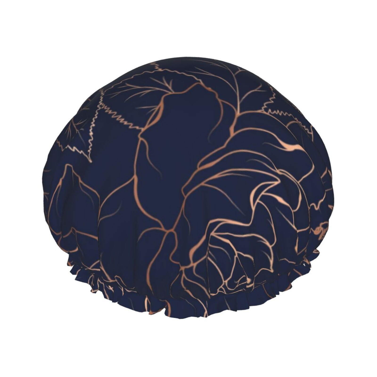 Easygdp Navy Dark Blue Shower Caps for Women, Double Waterproof Layers ...