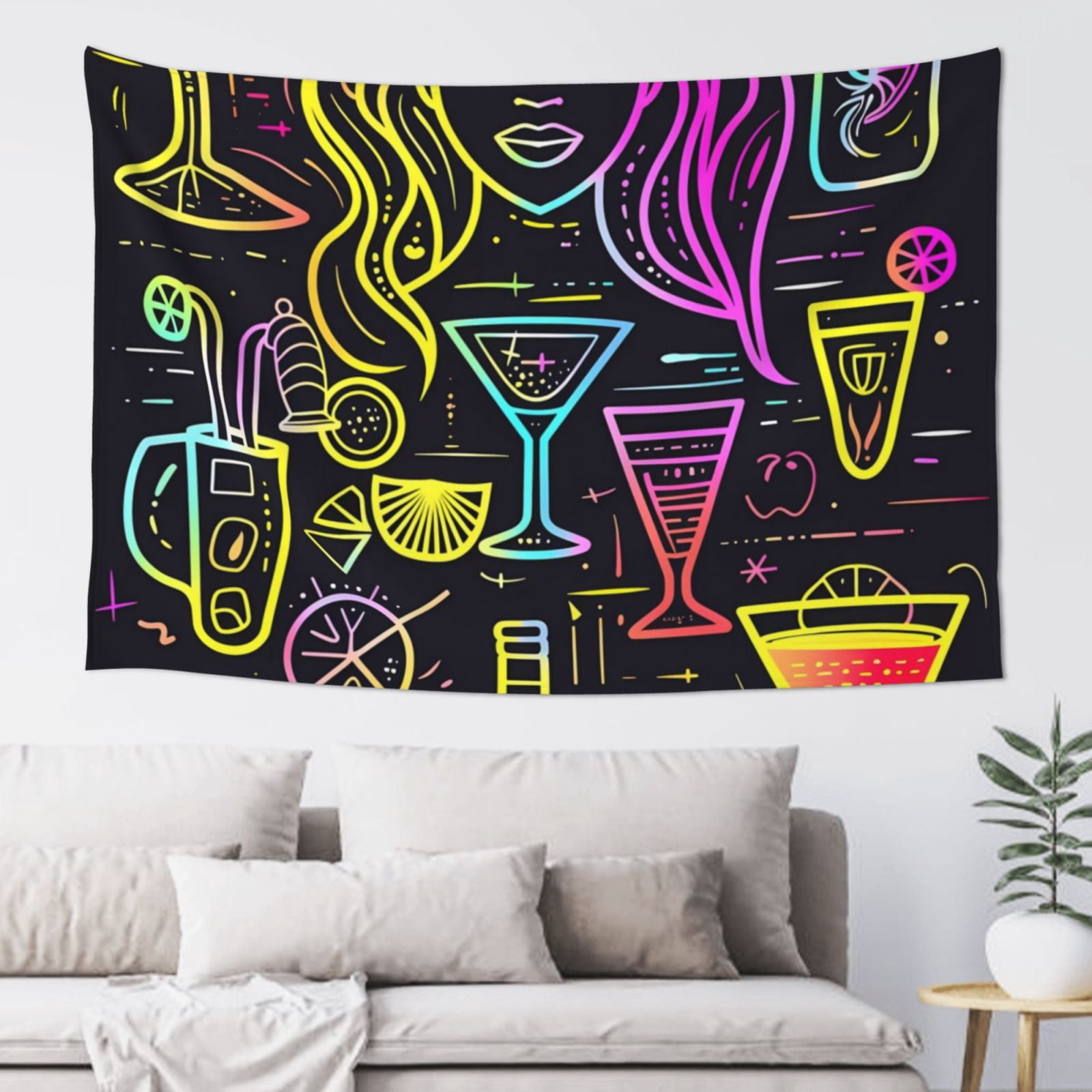 Easygdp Neon Bar Drinks Tapestry Wall Hanging, Wall Tapestries for ...