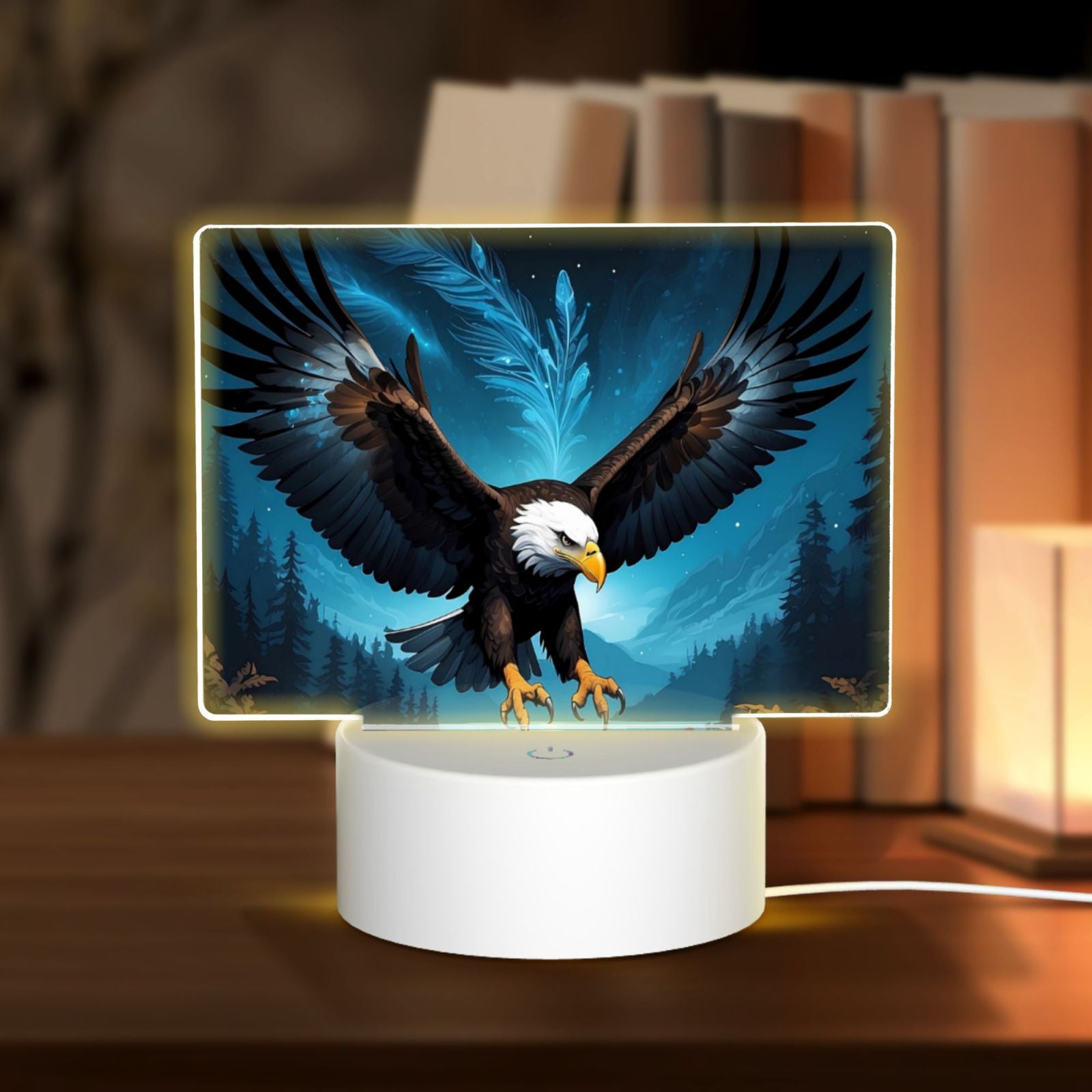 Easygdp Night Sky Forest Bald Eagle Rectangular Acrylic Night Light ...