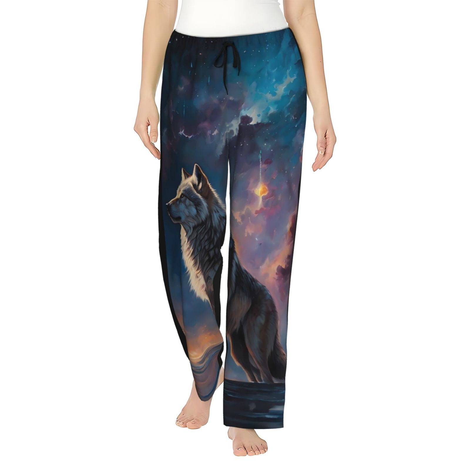 Easygdp Night Sky Wolf Women's Drawstring Pajama Pants | Lounge Joggers ...