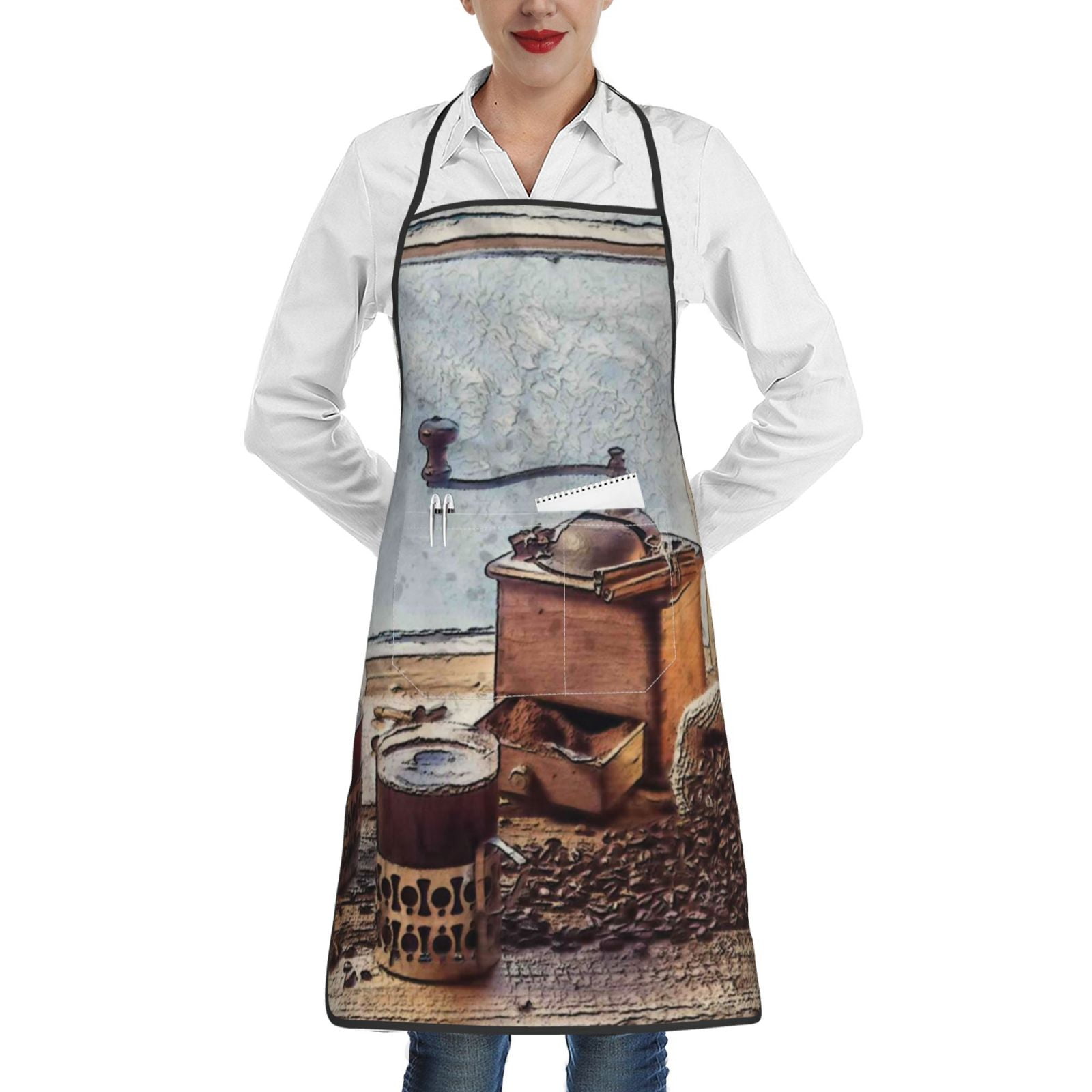 Easygdp Oil Lamp Coffee Beans Apron Waterdrop Resistant with 2 Pockets ...