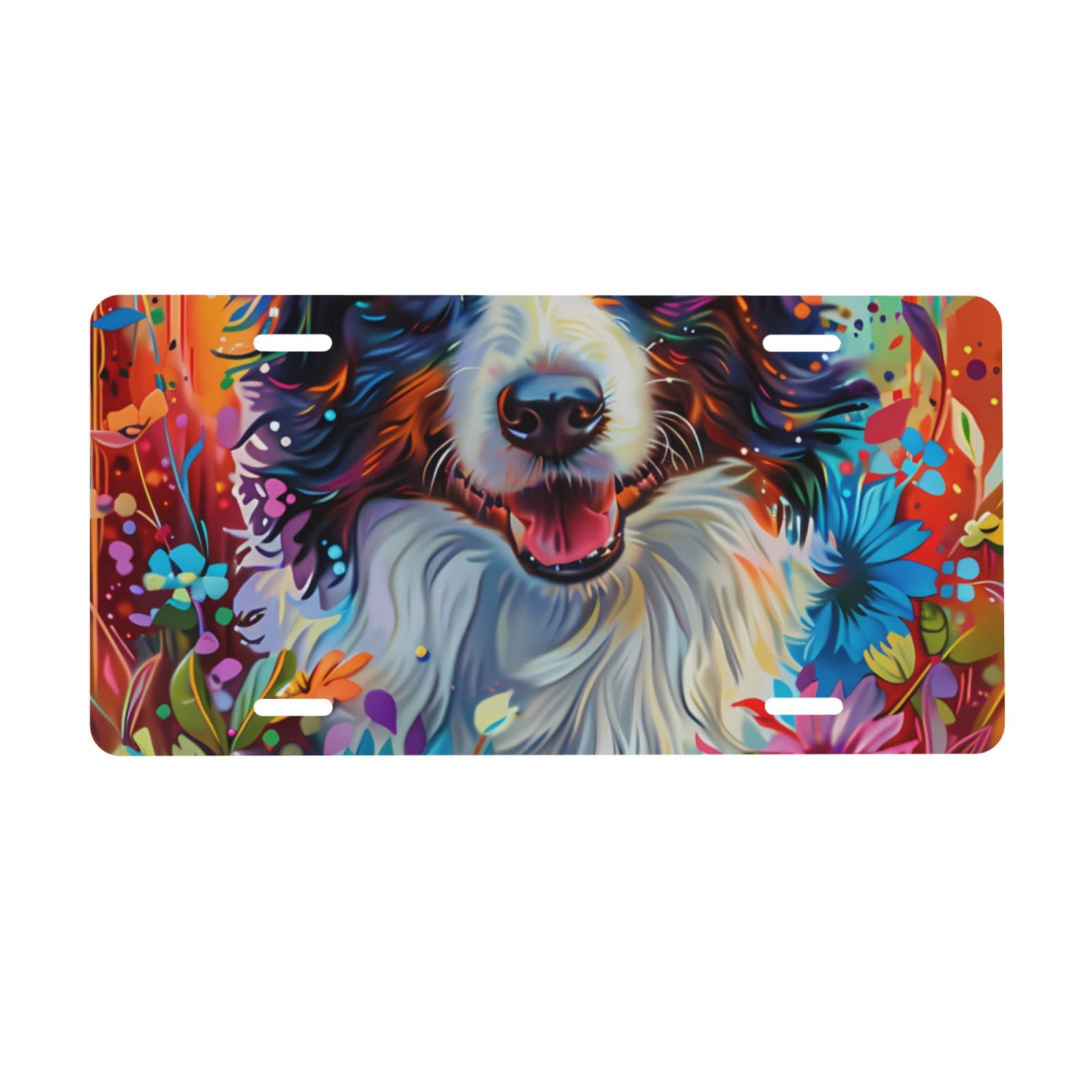 Easygdp Oil Painting Sunflower Puppy License Plate Car Front License ...
