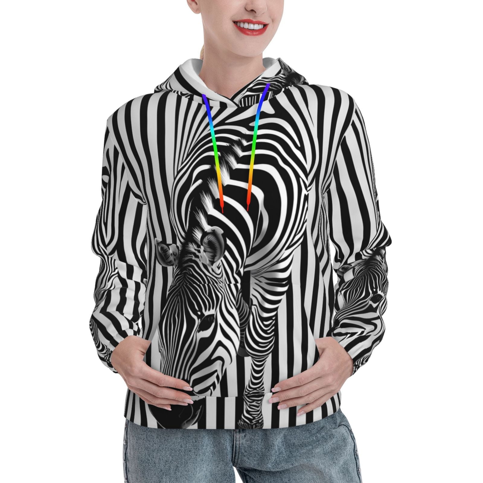 Easygdp Optical Zebra Illusion Womens Casual Hoodies Sweatshirts Long Sleeve Pullover Fall ...