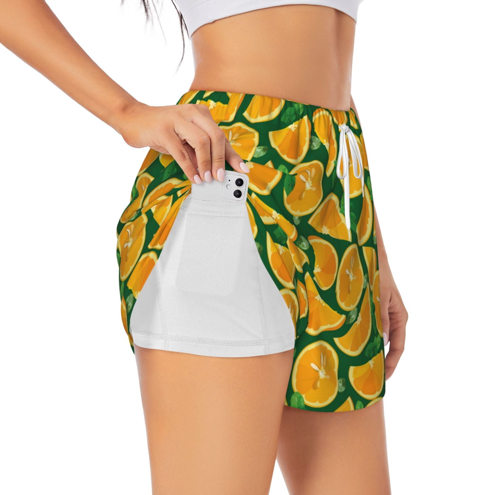Easygdp Orange Lemon for Women's Athletic Shorts - High-Waist, Quick ...