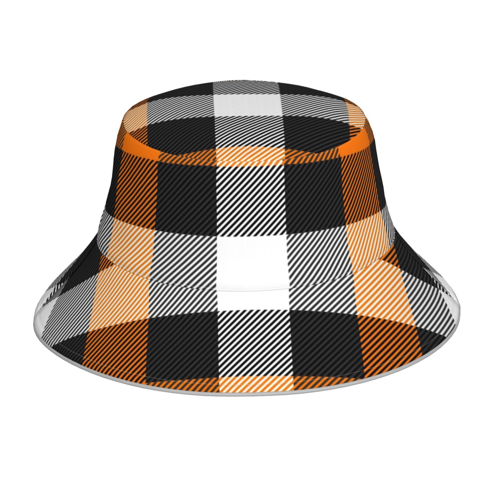 Easygdp Orange Plaid Double-Sided Reflective Fisherman Hat for Outdoor ...