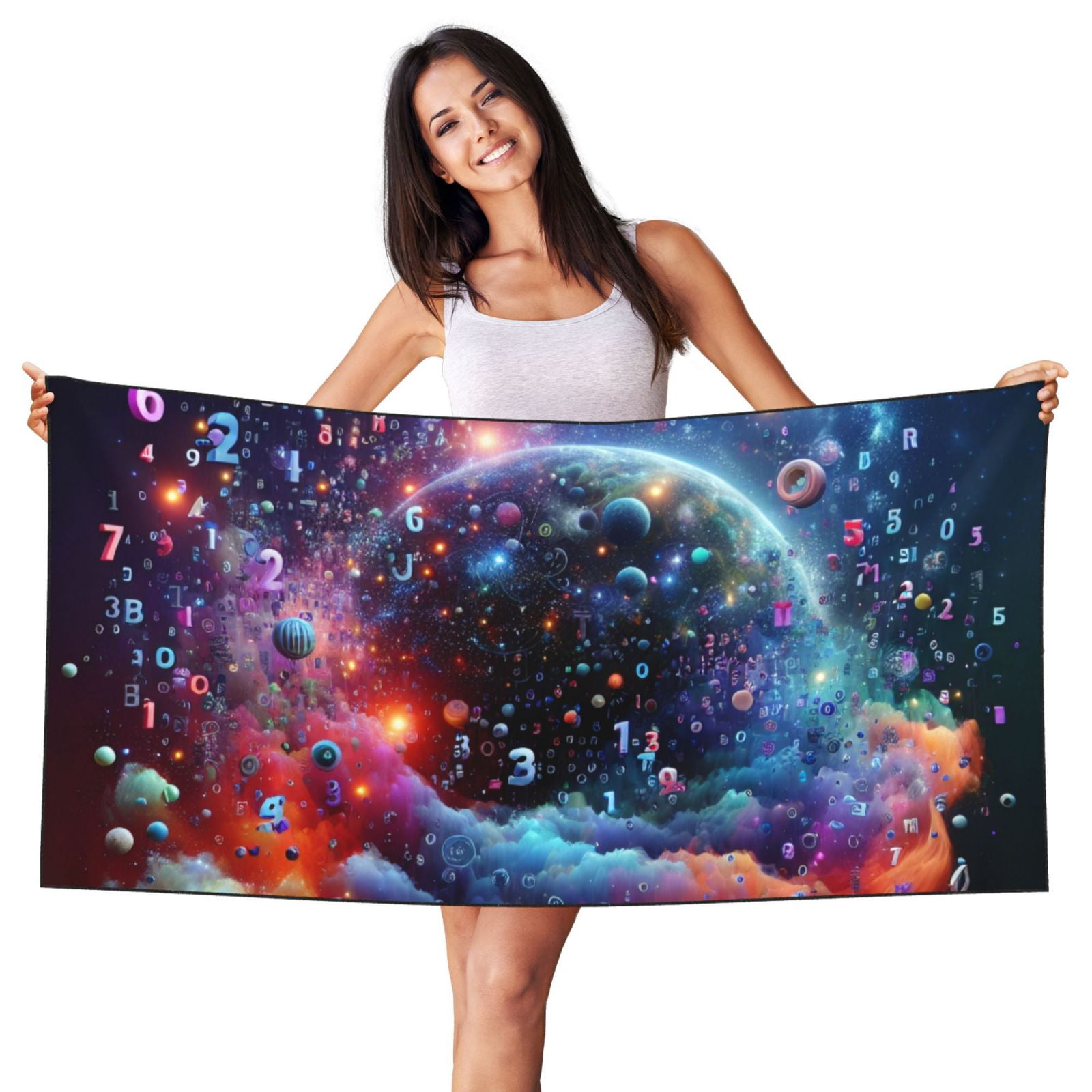 Easygdp Outer Space Floating Numbers And Letters Beach Towel 27.5X55 ...