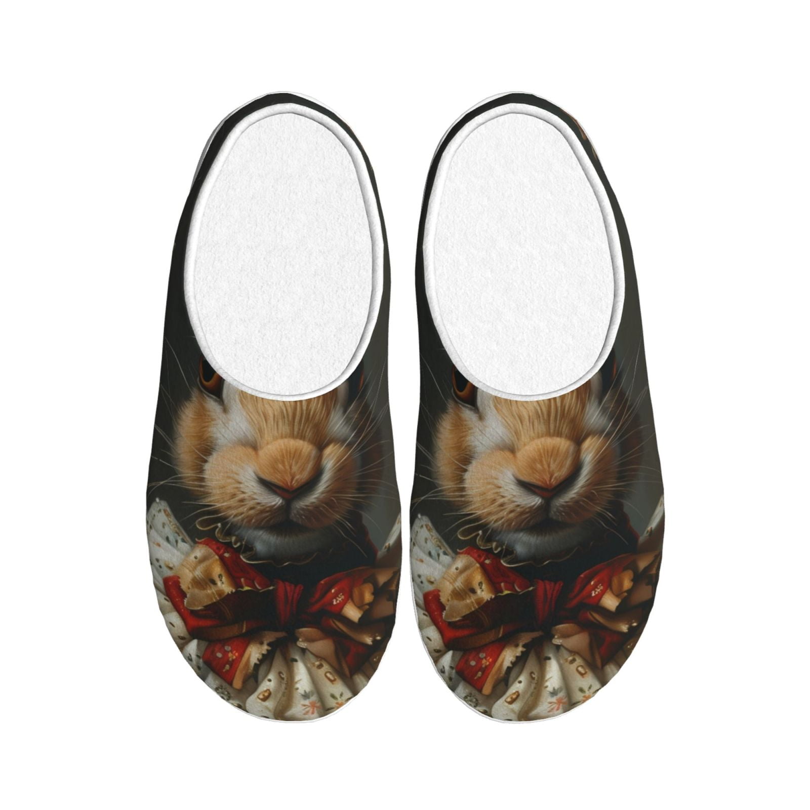Easygdp Palatial Style Flower Rabbit Slippers for Women Mens Winter ...