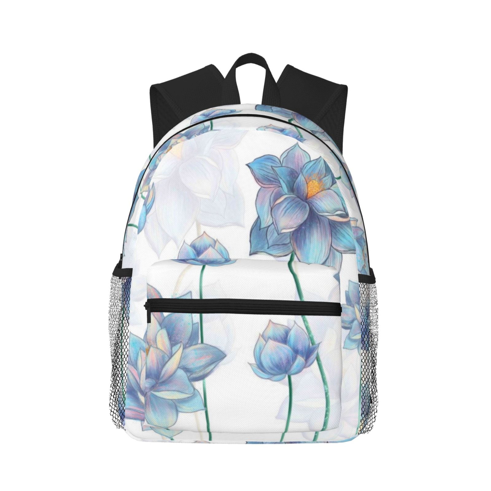 Easygdp Pale Blue Lotus Flowers Casual Laptop Backpack, Large Capacity ...