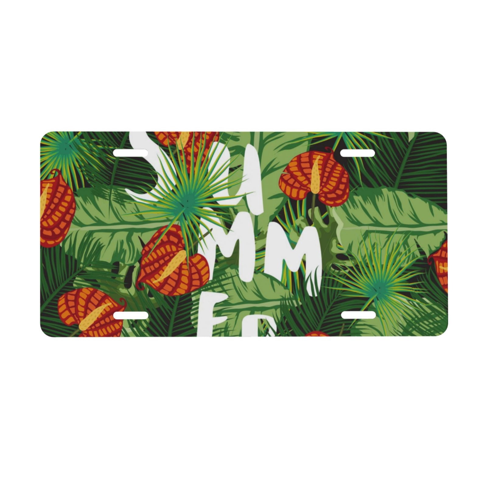 Easygdp Palm Leaves And Tropical Flowers License Plate Car Front ...
