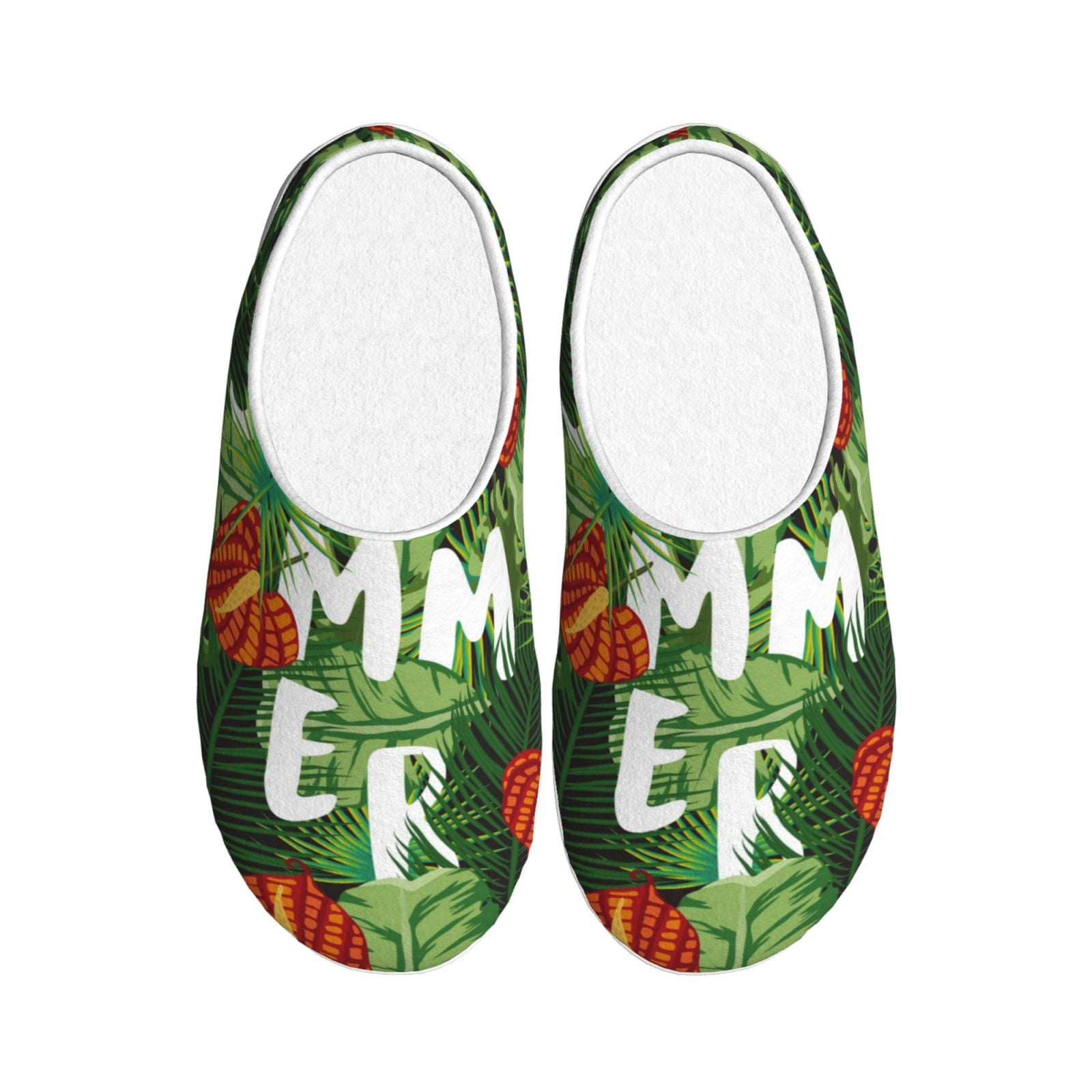 Easygdp Palm Leaves And Tropical Flowers Slippers for Women Mens Winter ...