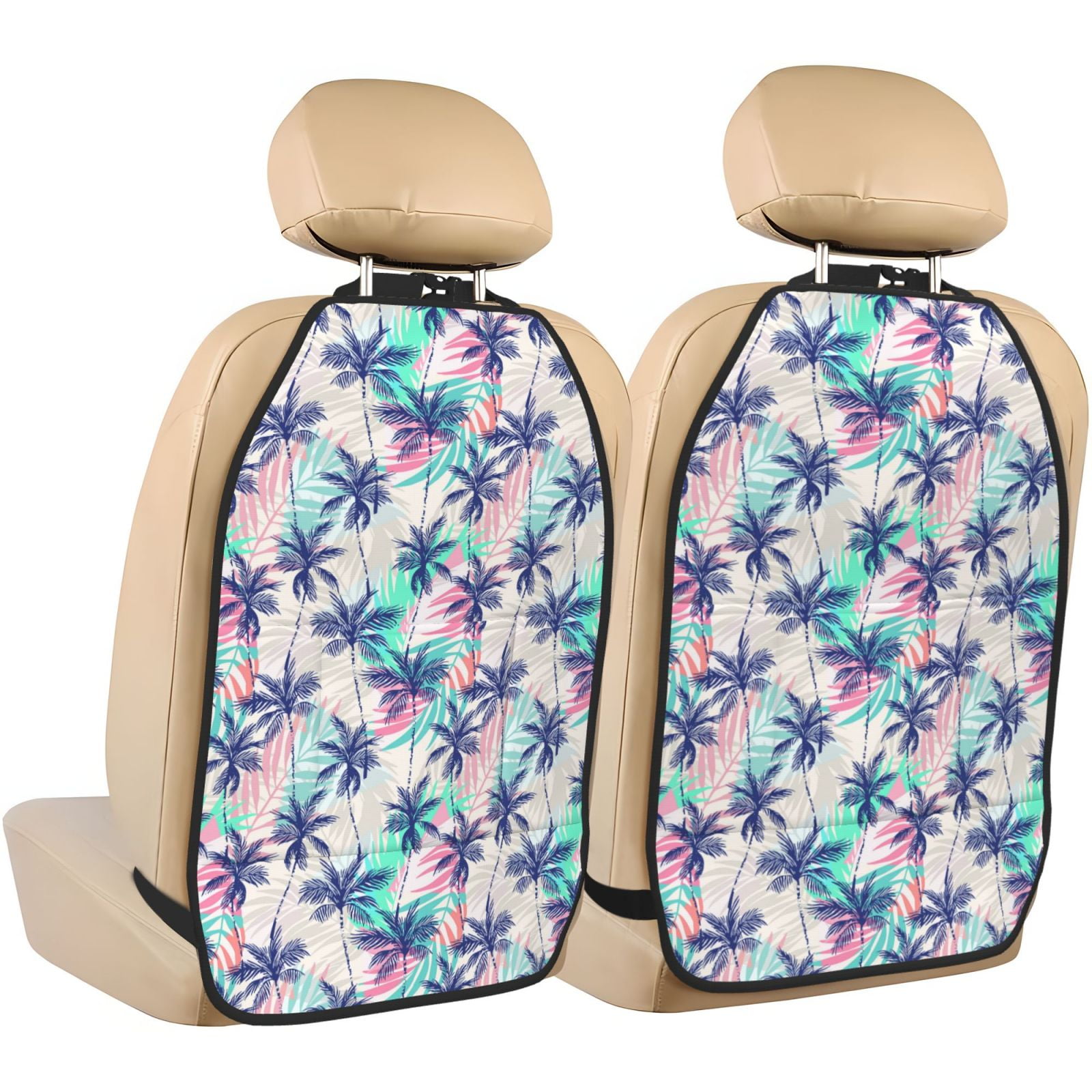 Easygdp Palm Leaves Car Kick Mat Seat Cover 2 Pcs Anti-Kick Pockets ...