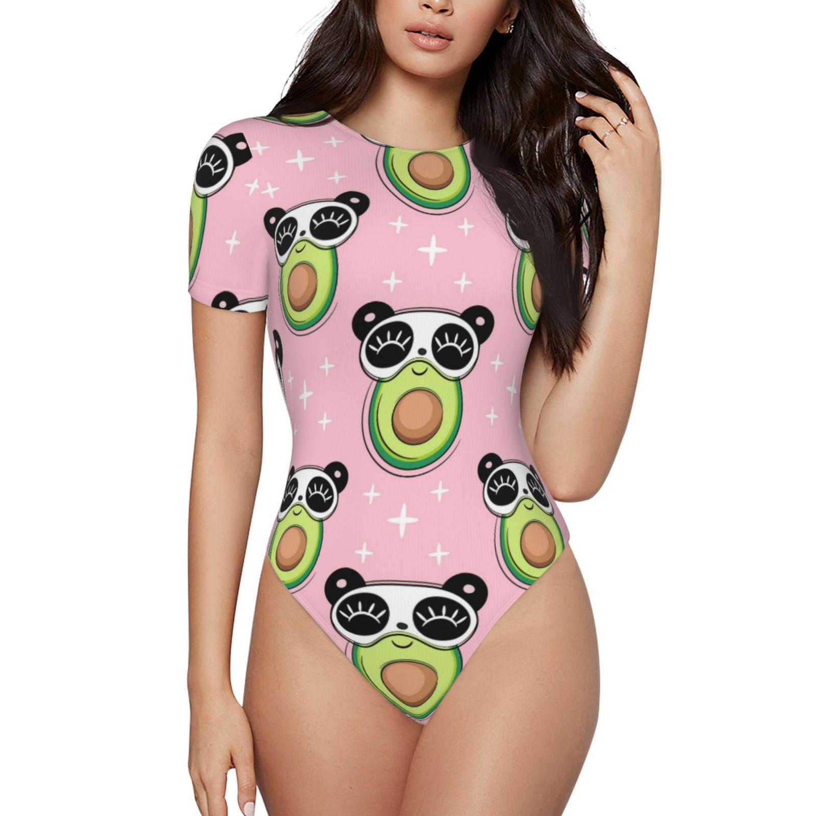 Easygdp Panda Avocado Womens One Piece Swimsuit Slim Fit Crew Neck