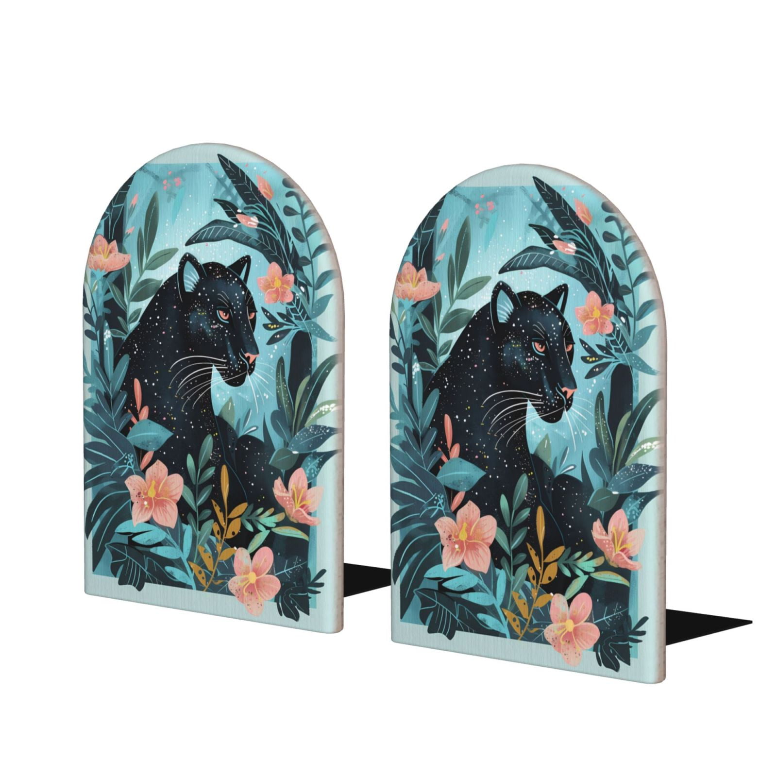 Easygdp Panther Floral Illustration 2 Pcs Bookend Large Capacity Office ...