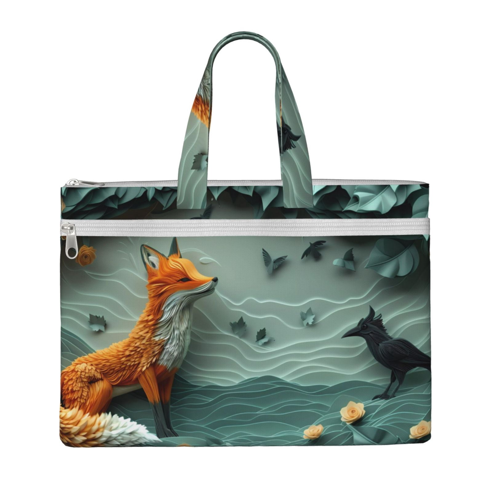 Easygdp Paper Fox Crow Fantasy Canvas Document Bag File Bag Handle ...